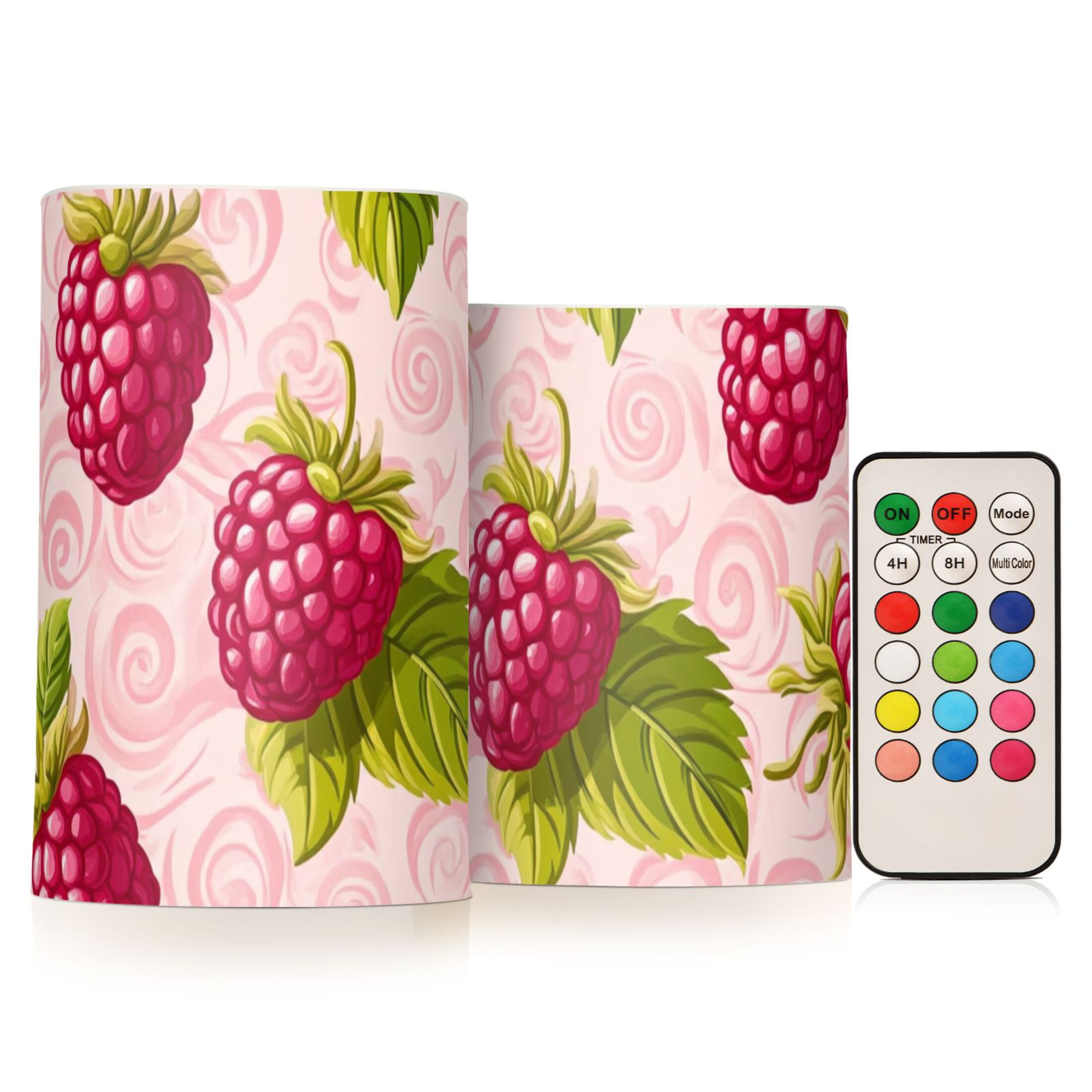 Raspberry Design on Pink Flickering Flameless Candles Battery Operated ...