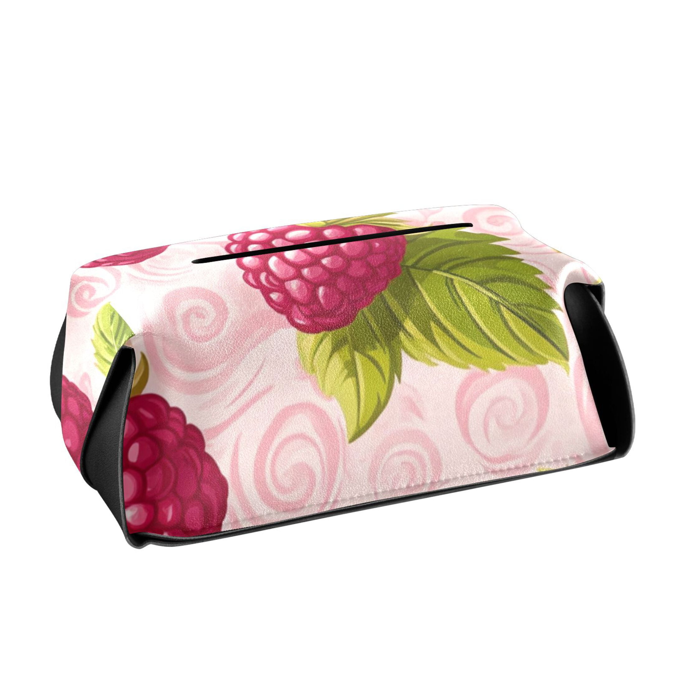 Raspberry Design on Pink Tissue Box Cover Leather Square Rectangle ...