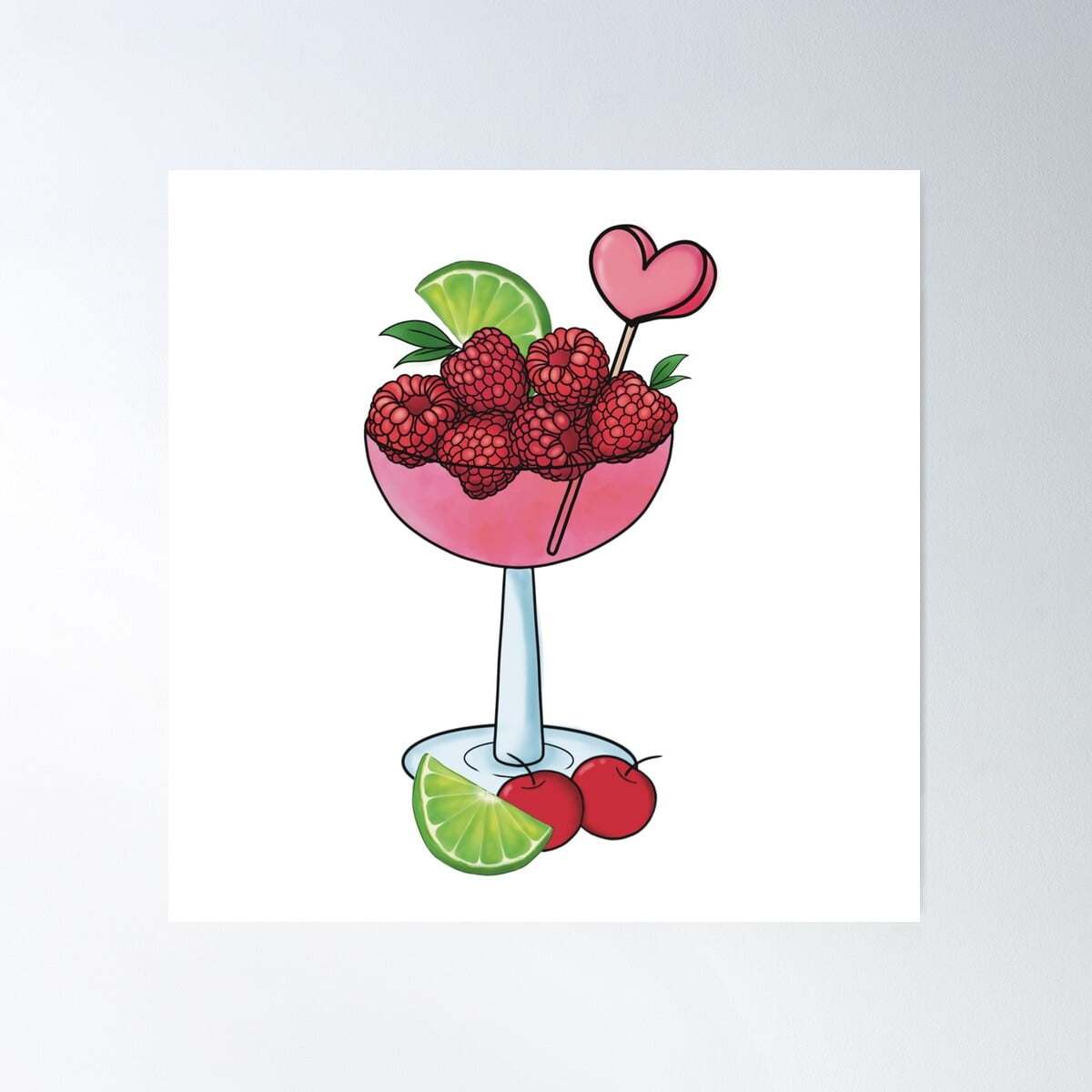 Raspberry Drink With Lime Poster Wall Art, Modern Wall Decor For Living ...