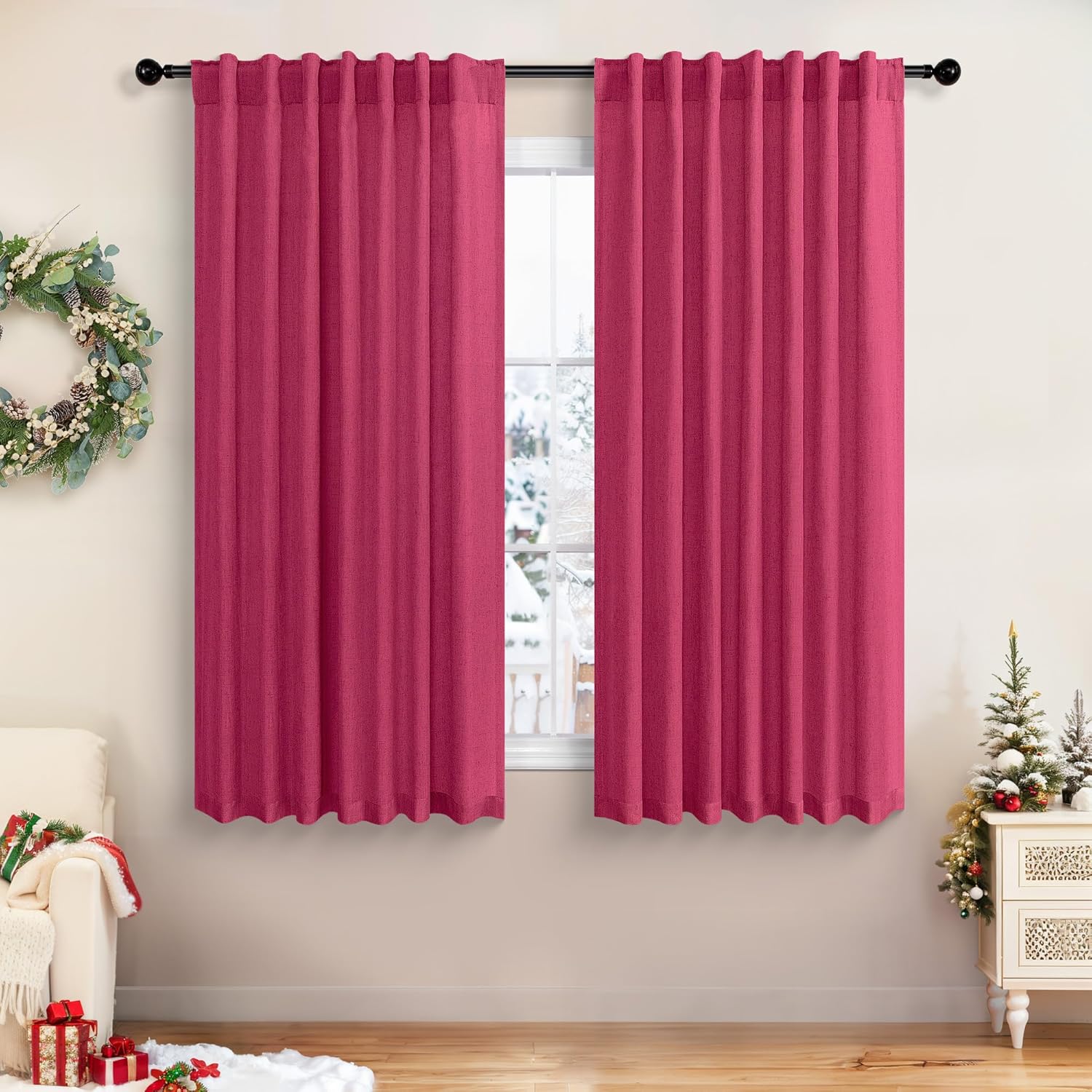 Raspberry Fuchsia Curtains 45 Inch Length for Bedroom 2 Panel Pocket ...
