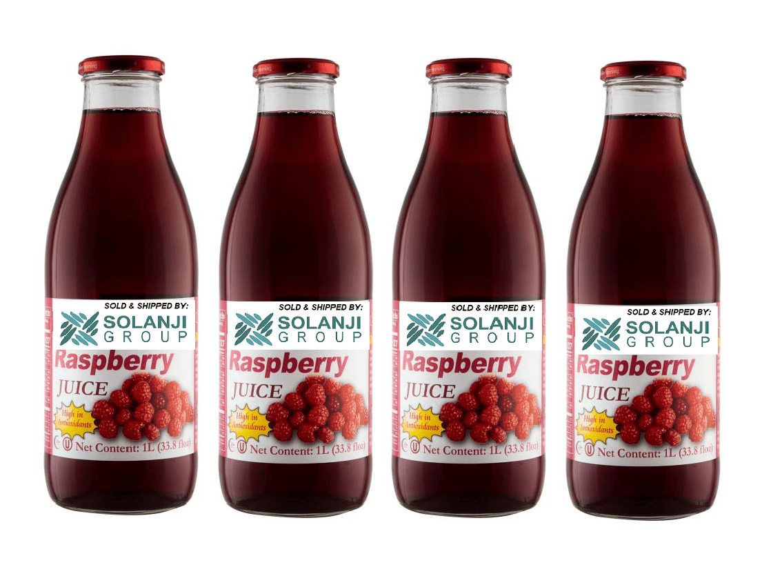 Raspberry Juice Net 33.8 fl.oz (1 Ltr.) - Four (4) Glass Bottles - High ...
