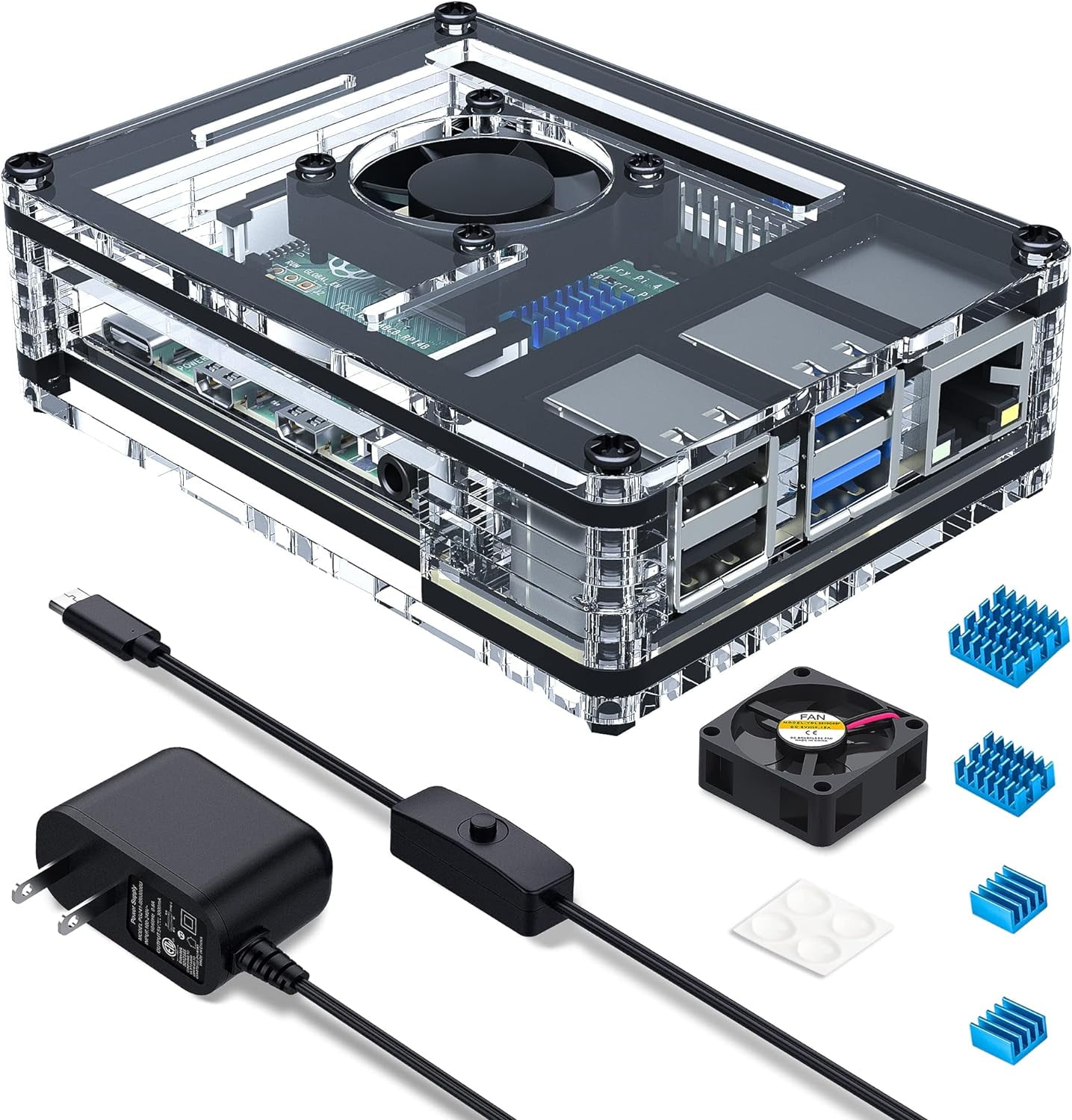 Raspberry Pi 4 Case with Fan Cooling Pi 4B Case with 5V 3A Power Supply ...
