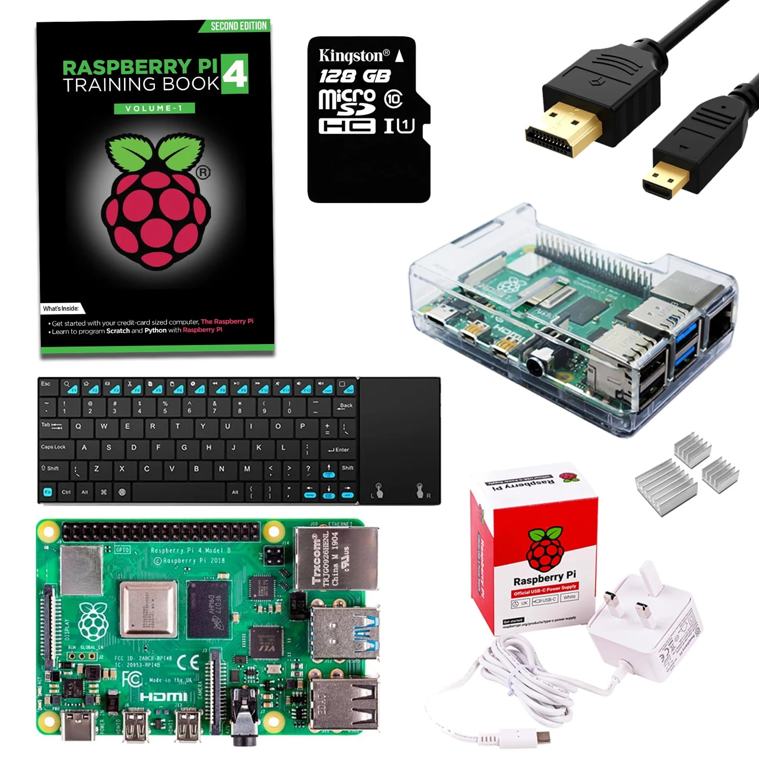 Raspberry Pi 4 Starter Kit with Training Book Wireless Keyboard ...