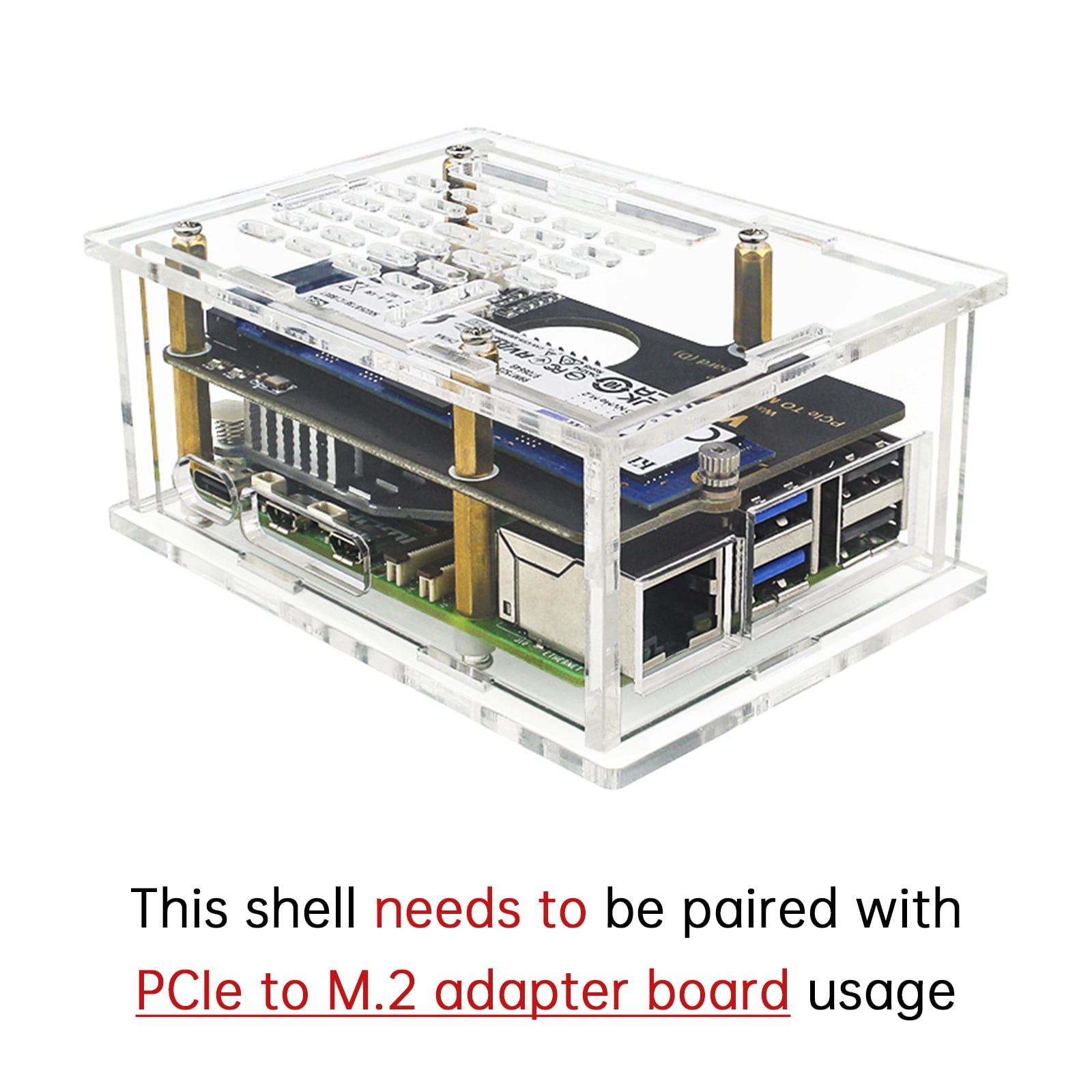 Raspberry Pi 5 PCI-E to M.2 Adapter Board Acrylic Box Adapter Case With ...