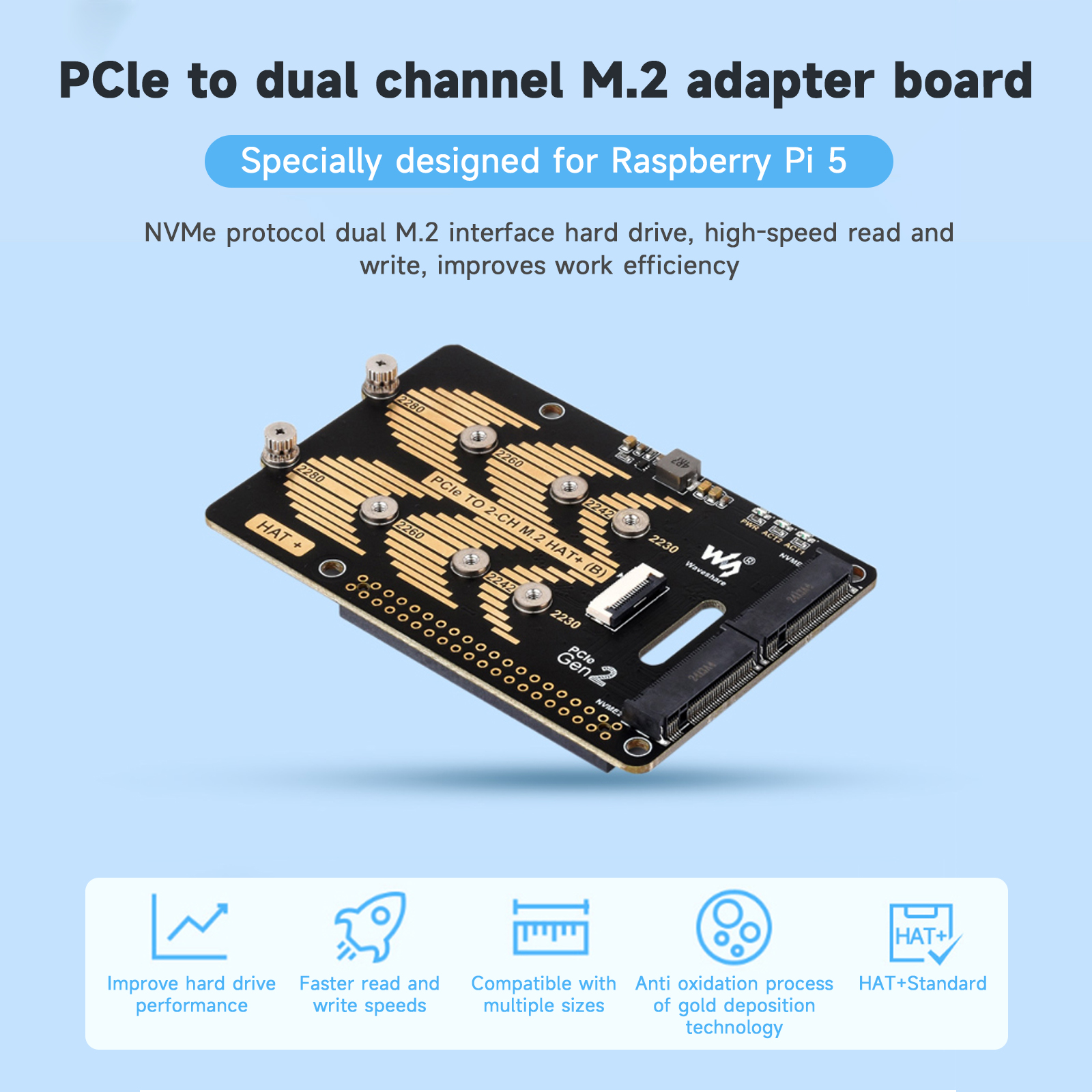 Raspberry Pi 5 PCIe Dual Channel Rotary Board Nvme Protocol Dual M.2 ...