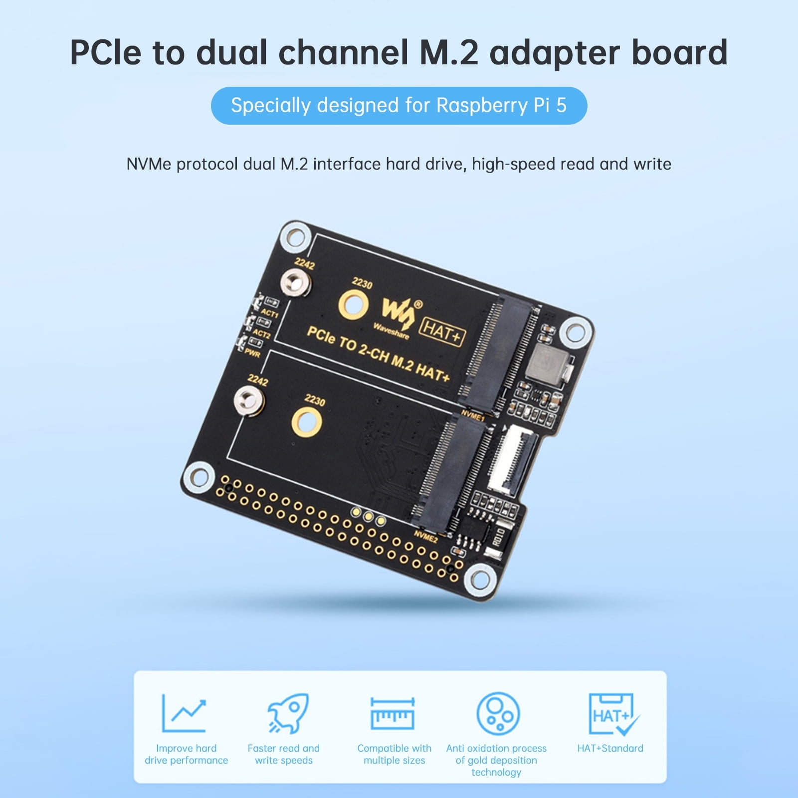 Raspberry Pi 5th Generation PCIe to Dual-Channel M.2 Adapter Board Nvme ...