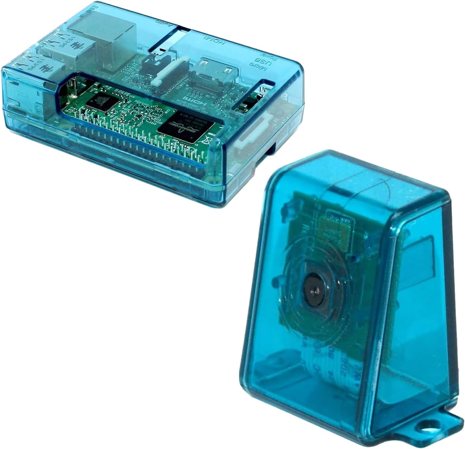 SB Components Blue Transparent Case for Raspberry Pi 3 B+ & Raspberry Pi 2 Model B with Blue ...