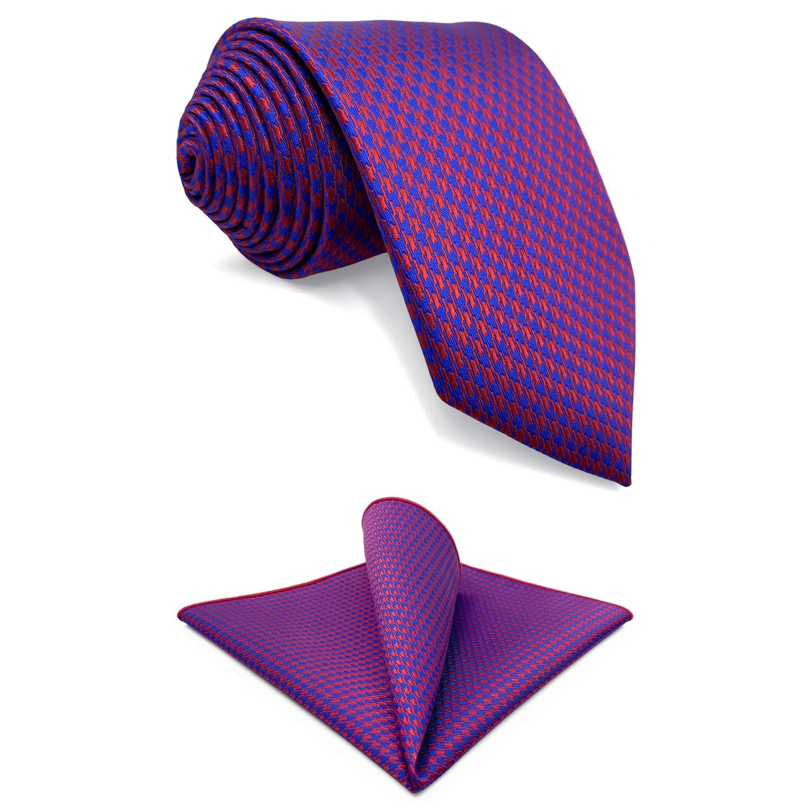 Raspberry Red Mens Tie and Pocket Square Set Houndstooth Wedding for ...
