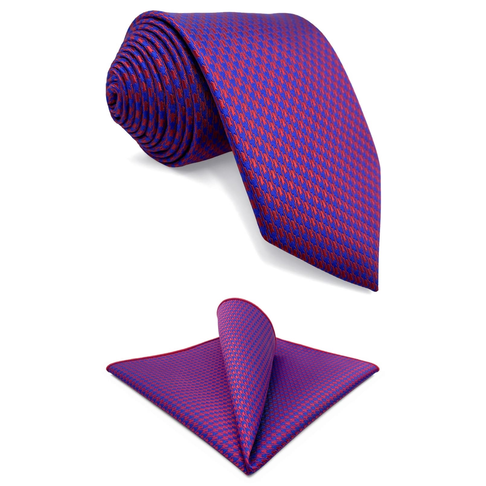 Raspberry Red Mens Tie and Pocket Square Set Houndstooth Wedding for ...