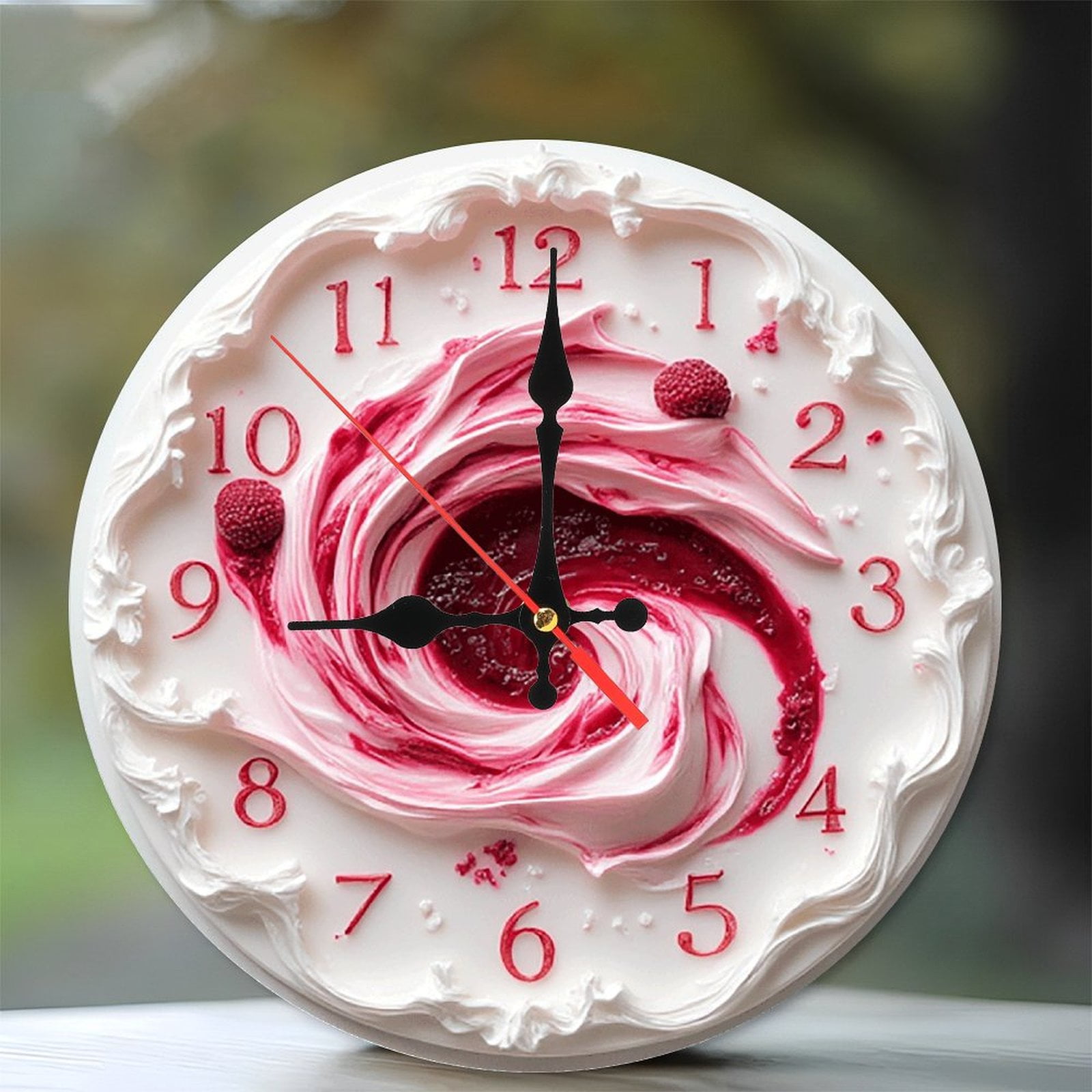 Raspberry Swirl Cream Cake Clock Wall Art 10-Inch Silent Wooden Wall ...