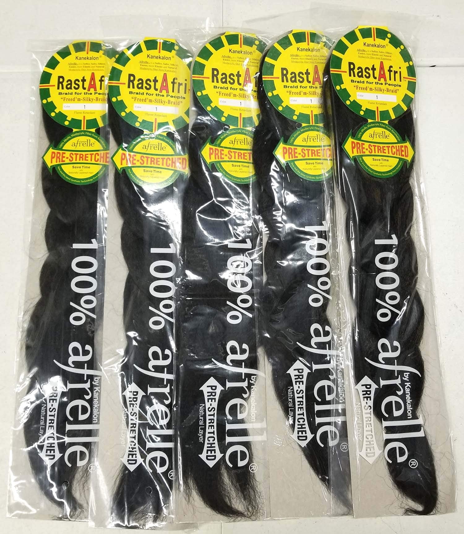RastAfri Pre-Stretched Silky Braiding Hair (5 Single Packs, #1 ...