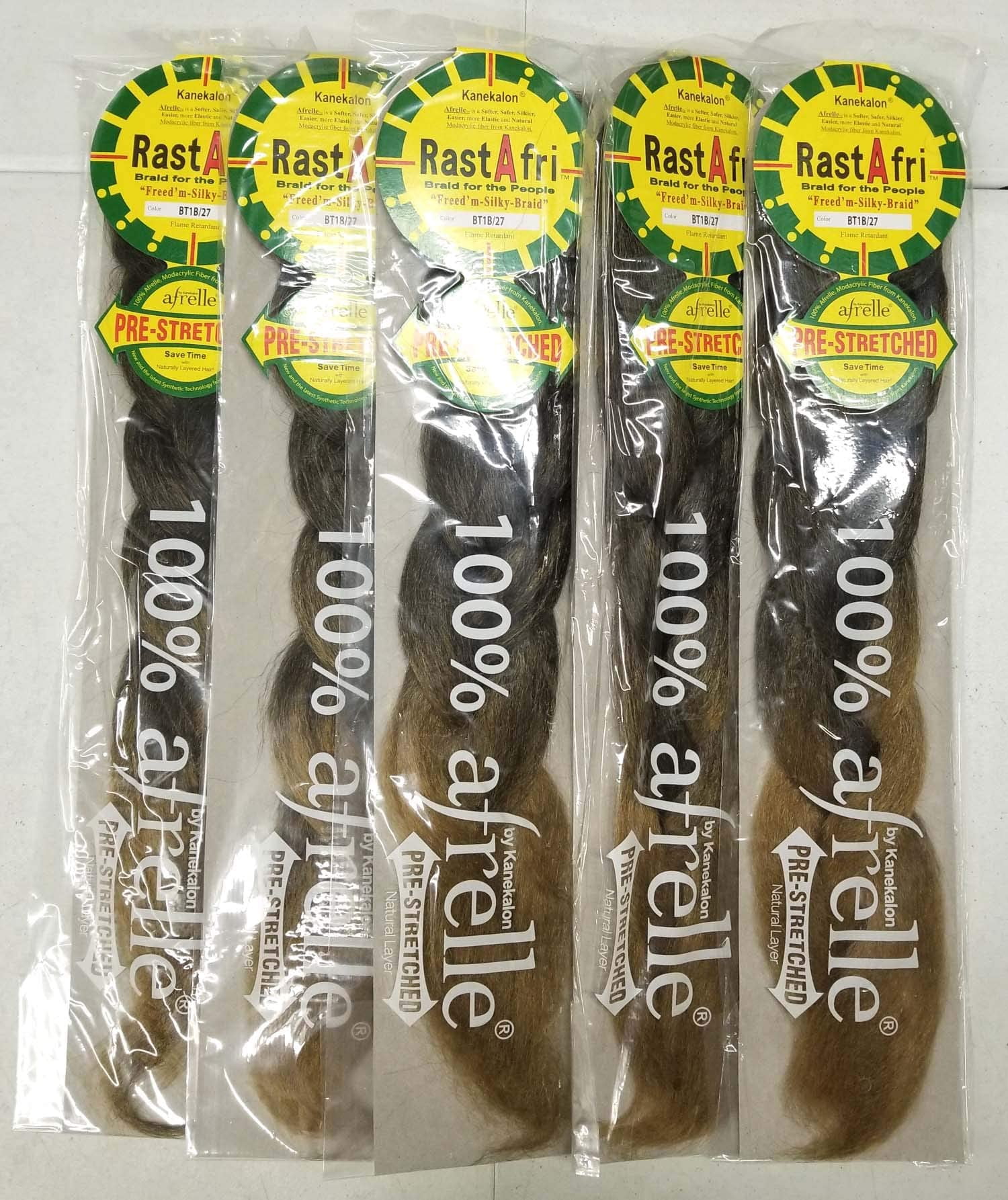 RastAfri Pre-Stretched Silky Braiding .. Hair (5 Single Packs, .. #BT ...