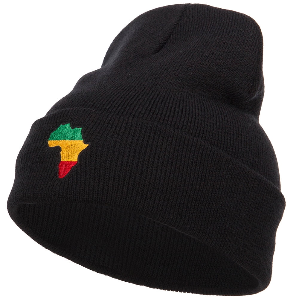 Rasta Africa Map Embroidered Long Beanie - Black OSFM - Walmart.com