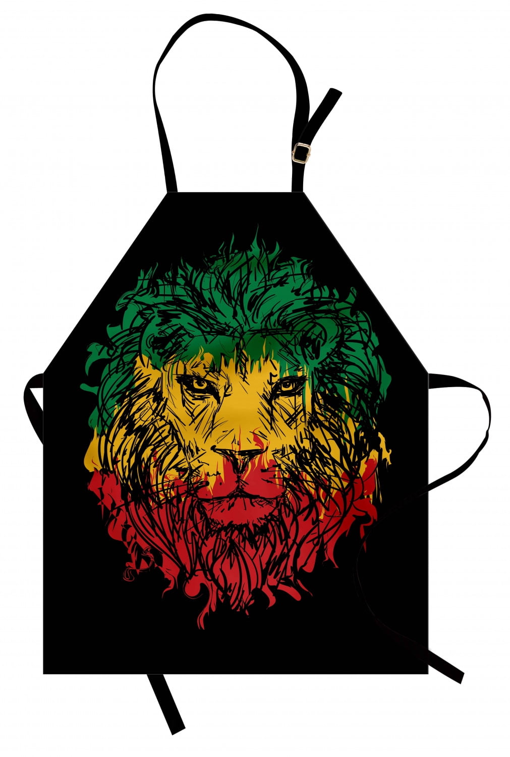 Rasta Apron Ethiopian Flag Colors on Grunge Sketchy Lion Head with ...