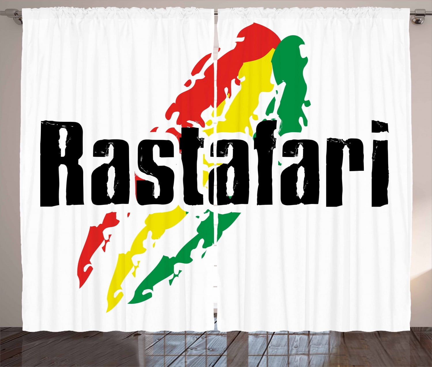Ambesonne Rasta Curtains 2 Panel Set, Grunge Rastafari Words, 108" x 84 ...