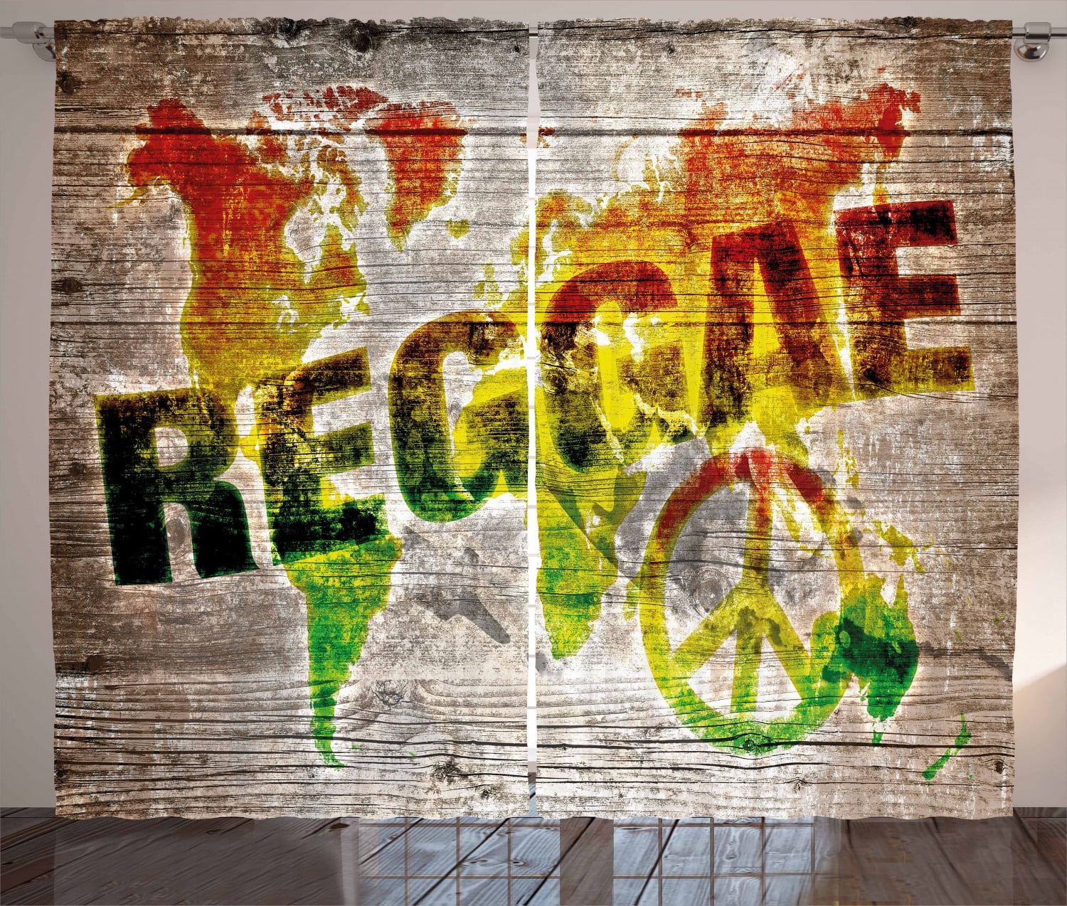 Ambesonne Rasta Curtains 2 Panel Set, World Map Reggae Words, 108" x 96 ...