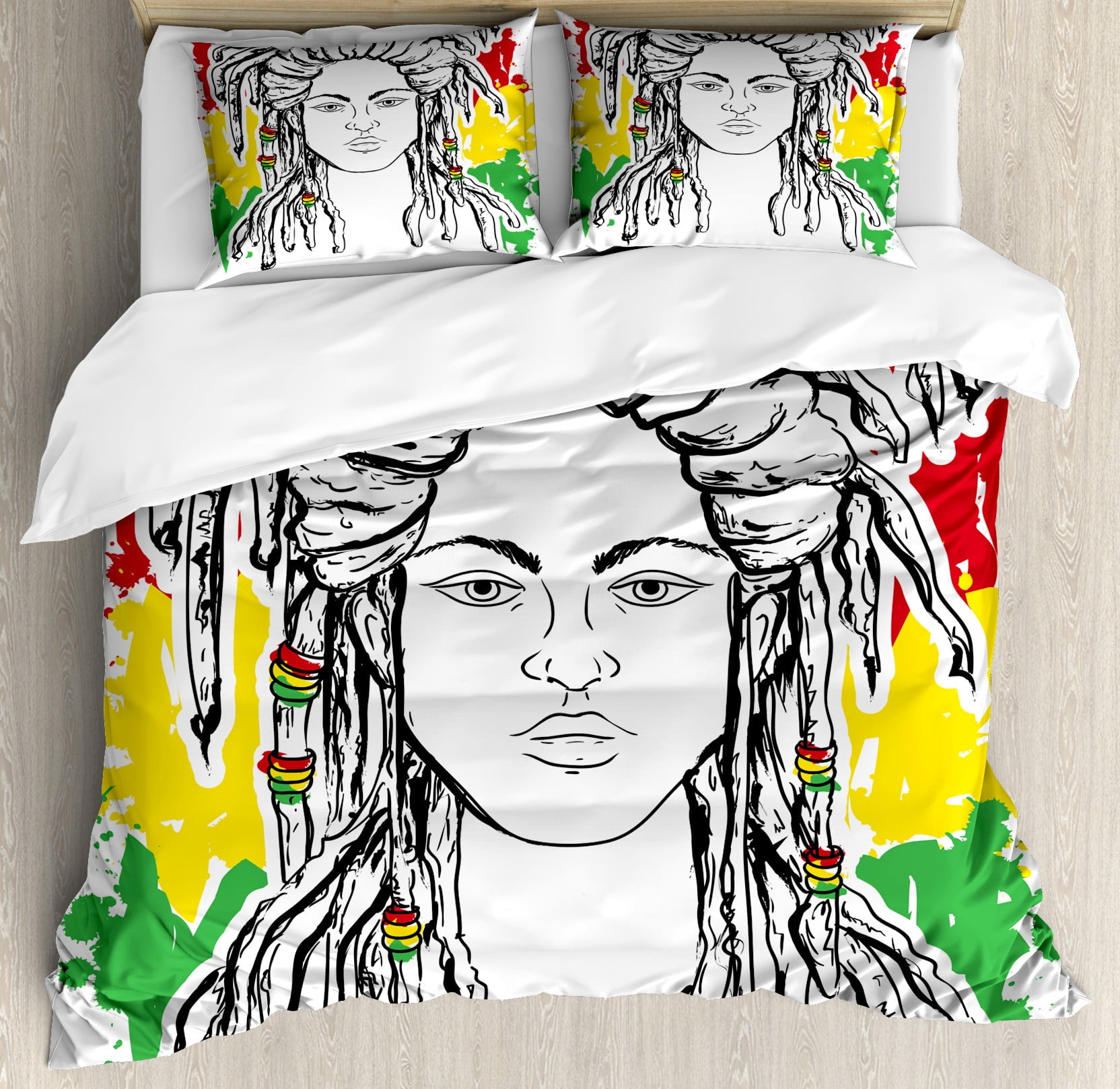 Rasta Duvet Cover Set, Grunge Ethiopian Flag Colors with a Black and ...