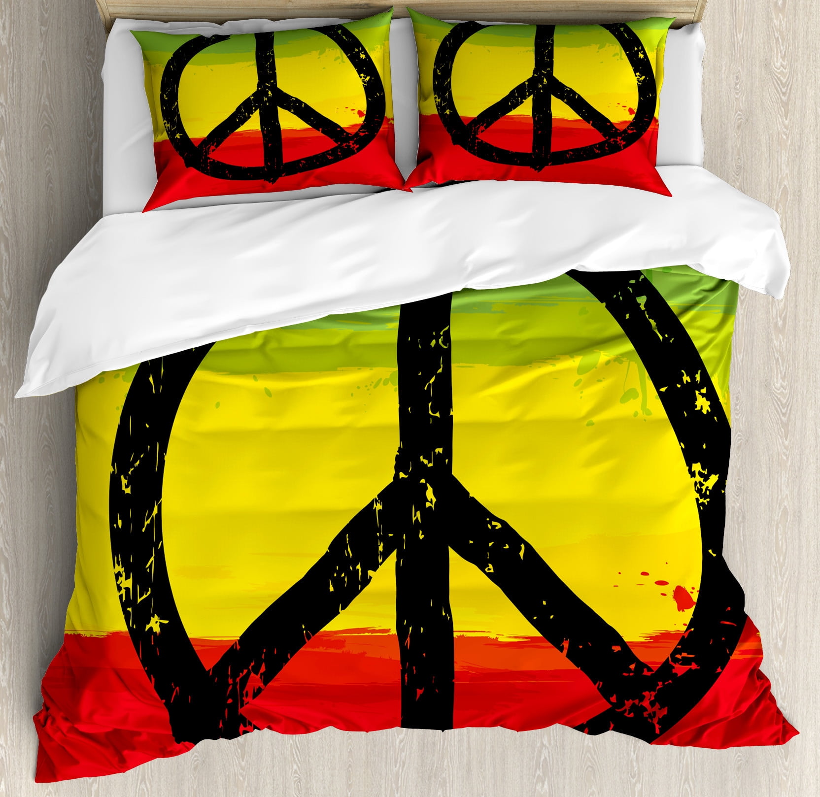 Rasta Duvet Cover Set, Grunge Style Watercolor Design Flag Colors ...