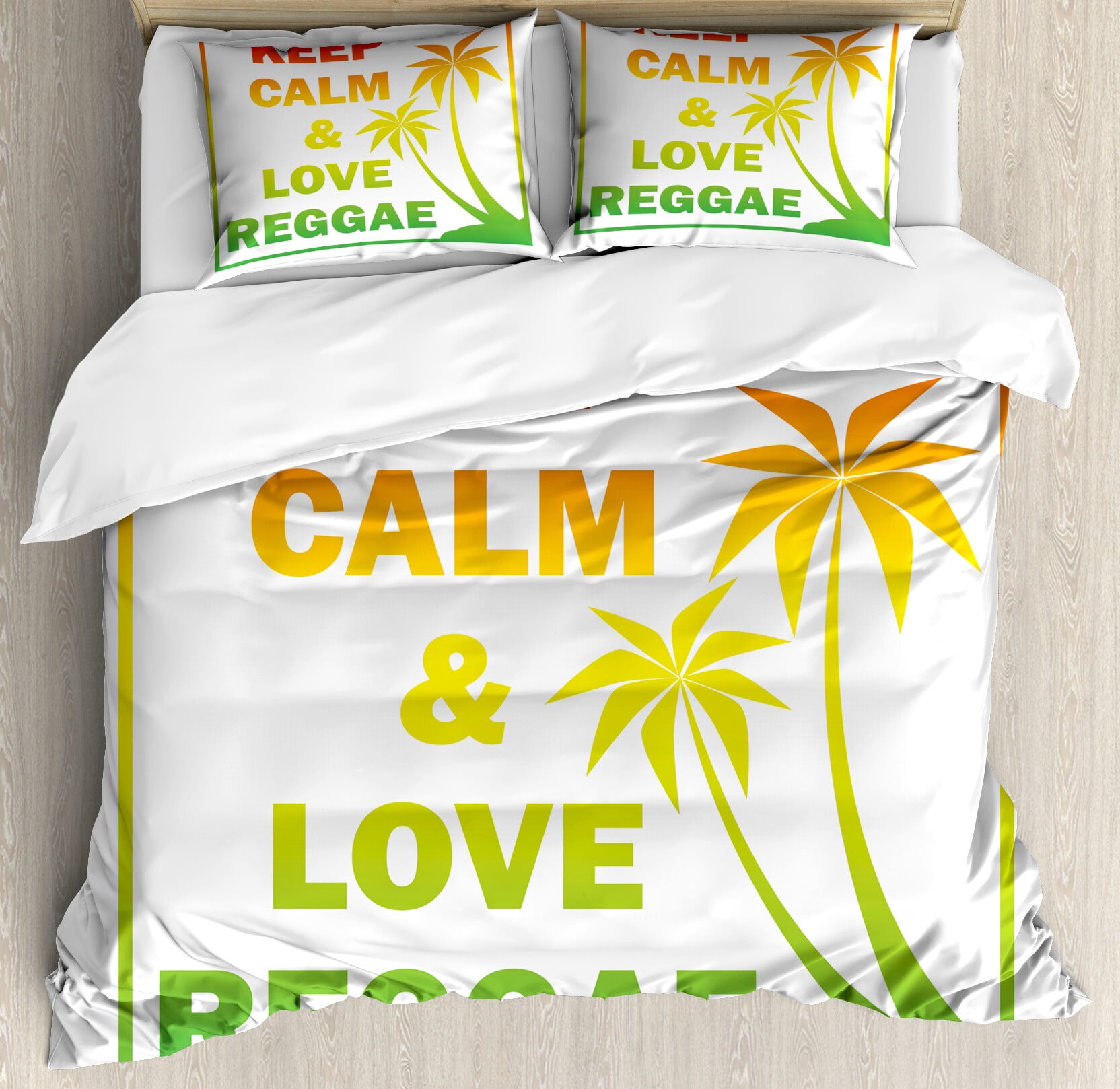 Rasta Duvet Cover Set, Keep Calm and Love Reggae Words in Ombre Rainbow ...