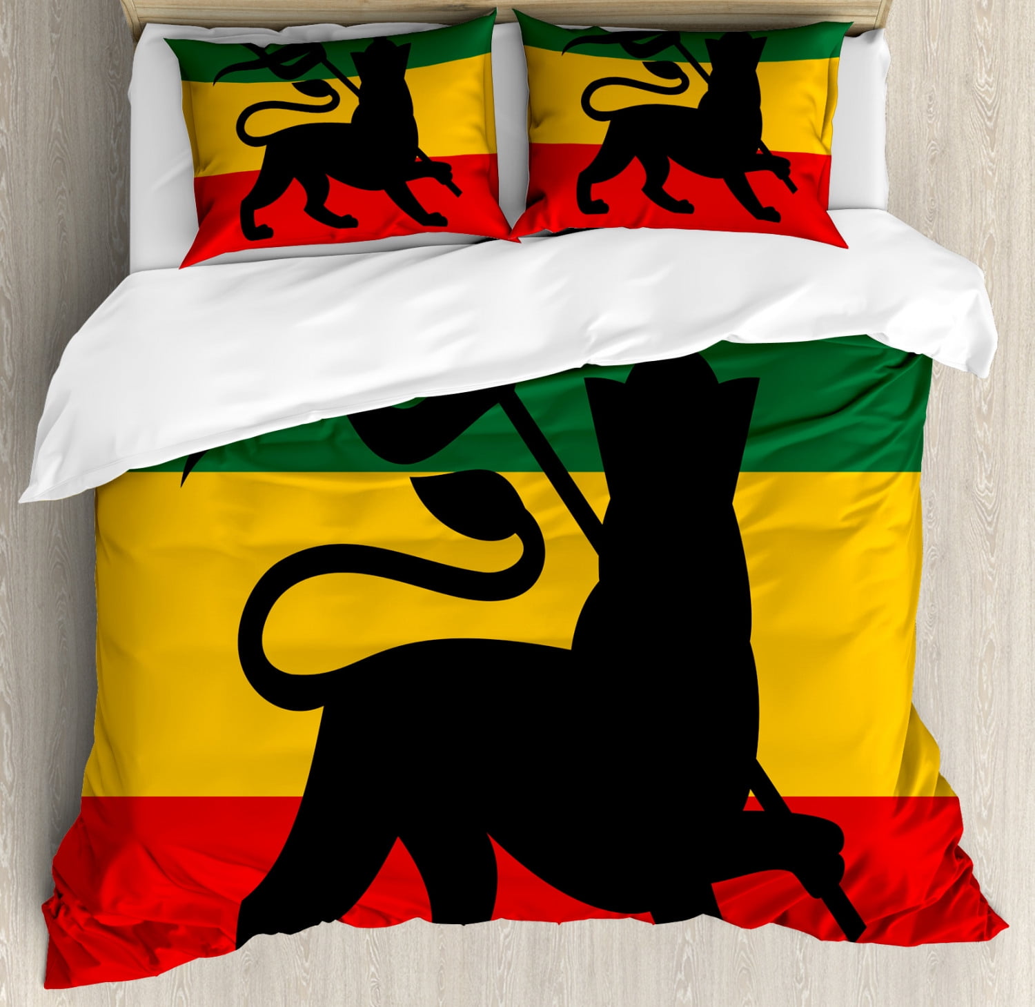 Rasta Duvet Cover Set King Size, Rastafarian Flag with Judah Lion ...