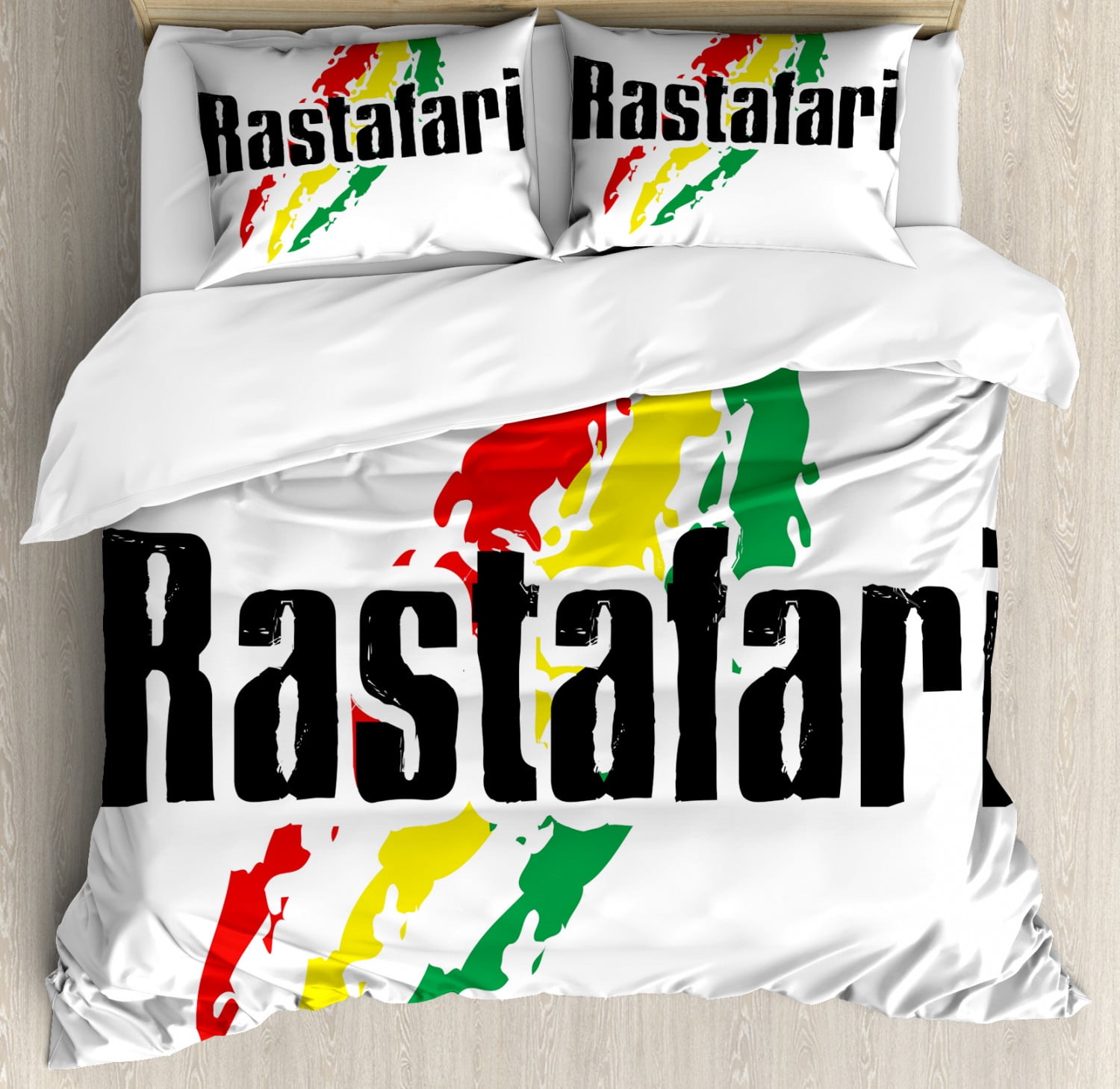 Rasta Duvet Cover Set King Size, Reggae Rastafari Lettering on Grunge ...