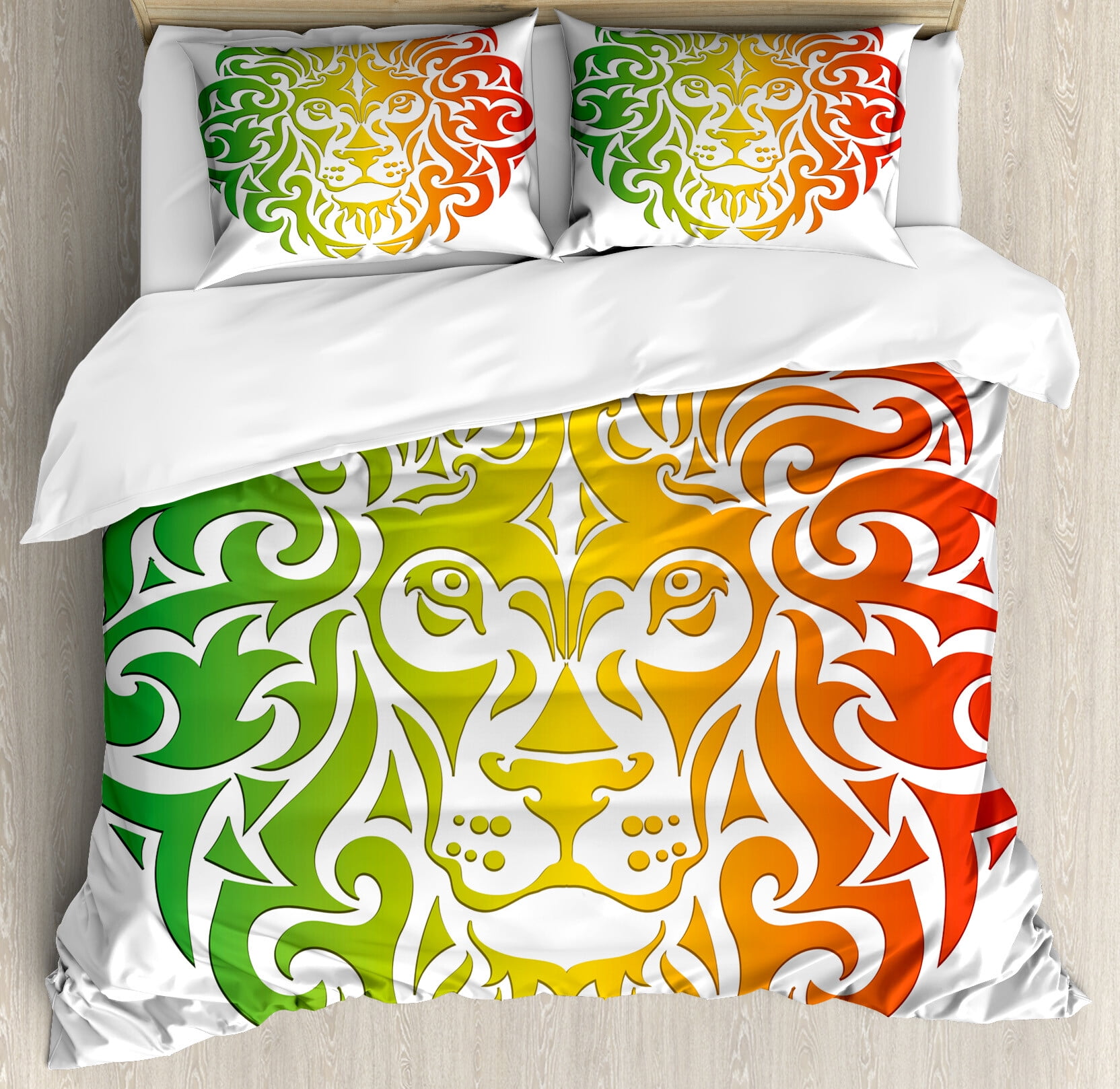 Rasta Duvet Cover Set, Lion Portrait in Vivid Colors Portrait Head King ...