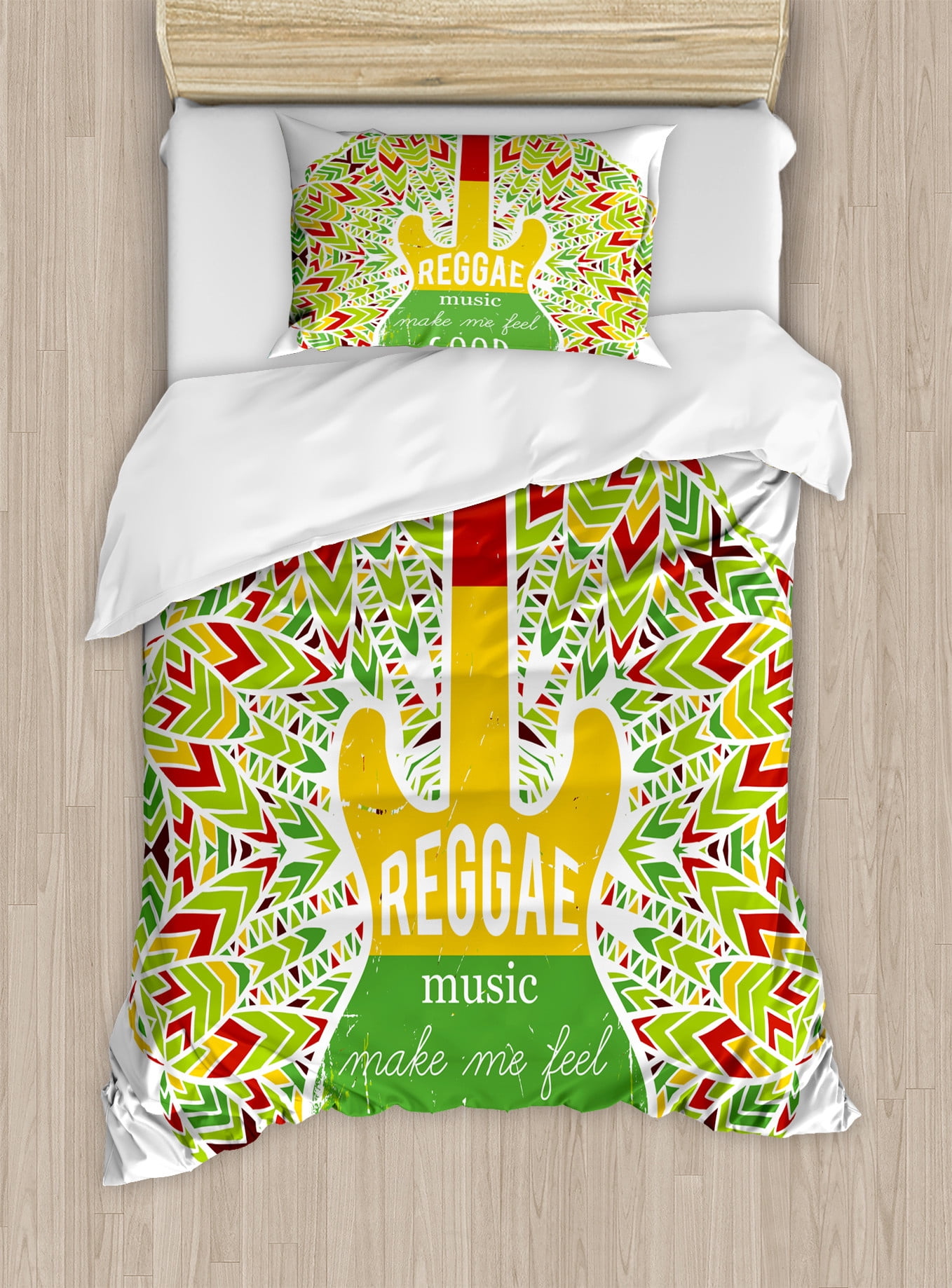 Rasta Duvet Cover Set, Reggae Music Makes Me Feel Words Jamaican Island ...