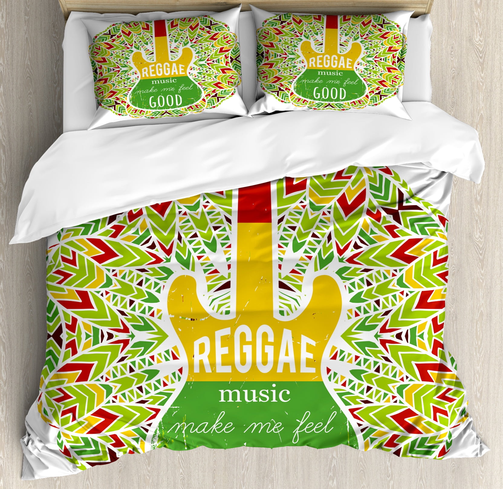 Rasta Duvet Cover Set, Reggae Music Makes Me Feel Words Jamaican Island ...