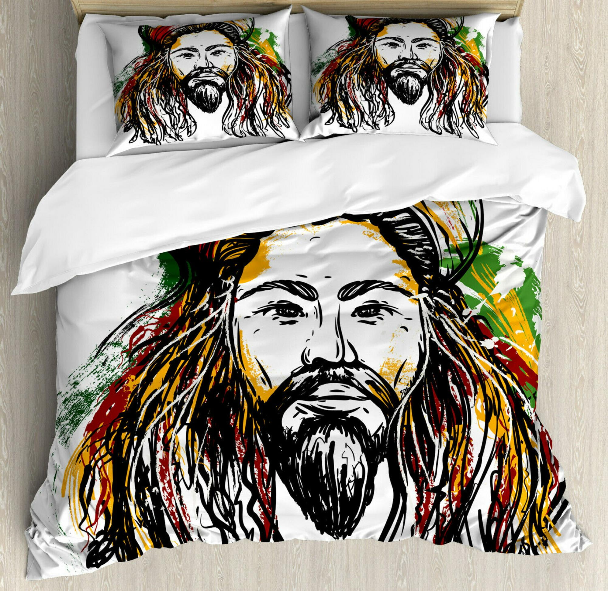 Rasta Duvet Cover Set with Pillow Rasta man Sketch Portrait Print ...