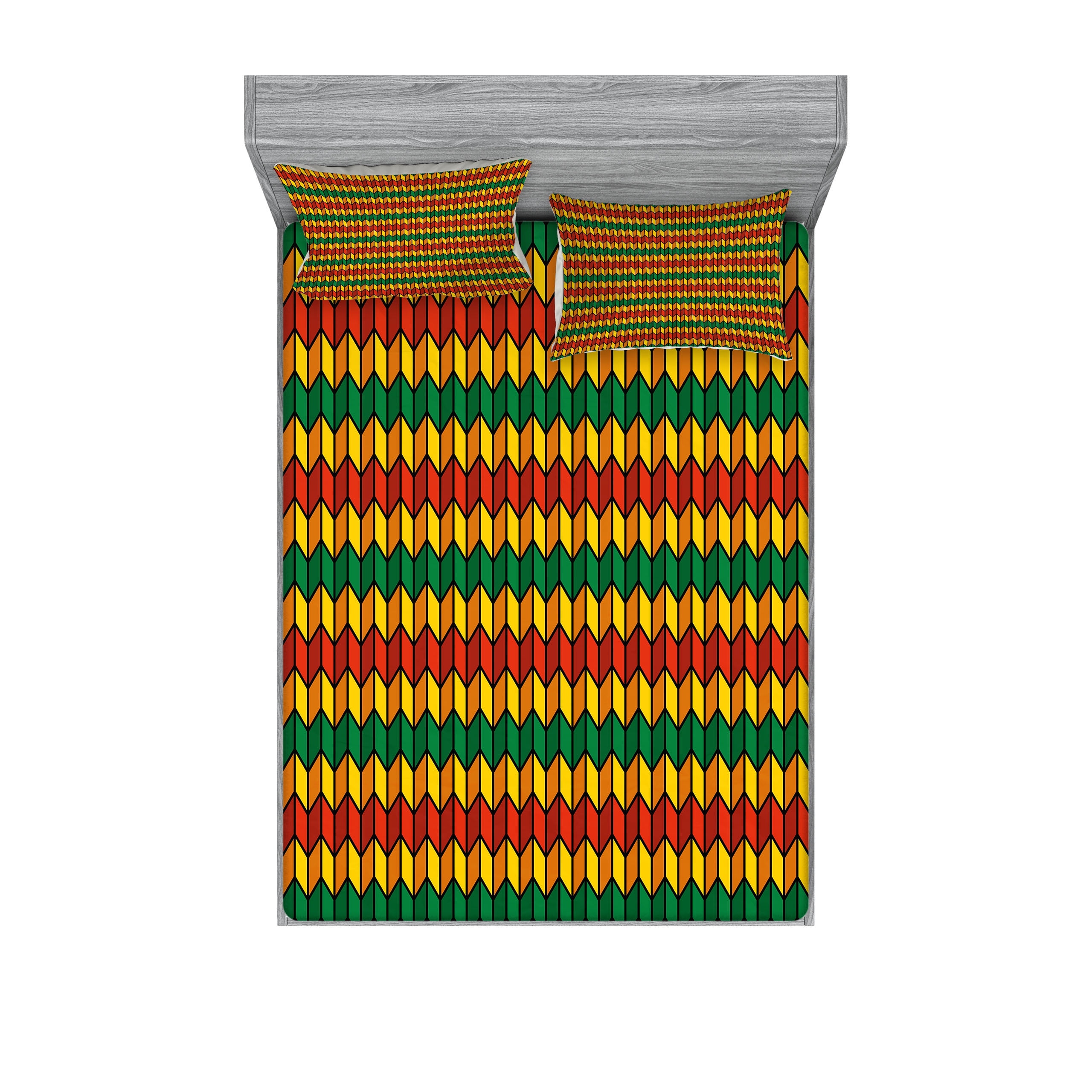 Rasta Fitted Sheet & Pillow Sham Set, Geometrical Zig Zag Triangle ...