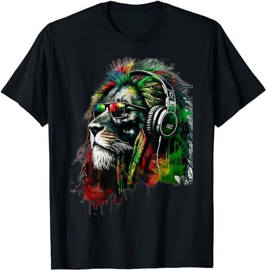 Rasta Lion Stylish Rastafari Reggae Jamaica Watercolor Paint T-Shirt ...