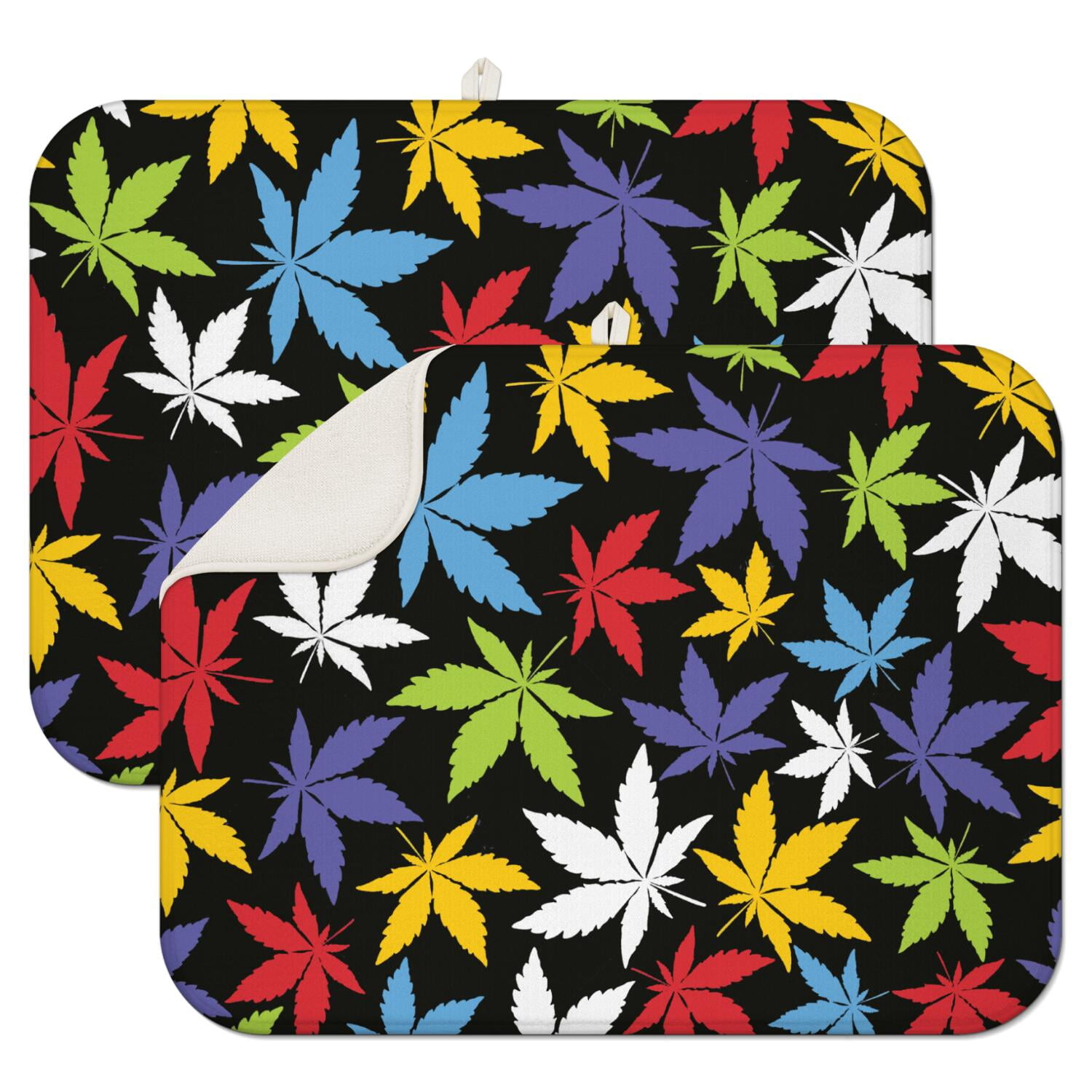 Rasta Marijuana Leaf Dish Drying Mat – Neon Marijuana Leaf and Weed ...