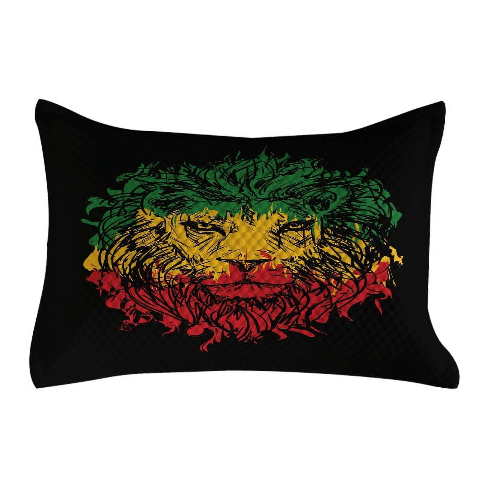 Rasta Quilted Pillowcover, Ethiopian Flag Colors on Grunge Sketchy Lion ...