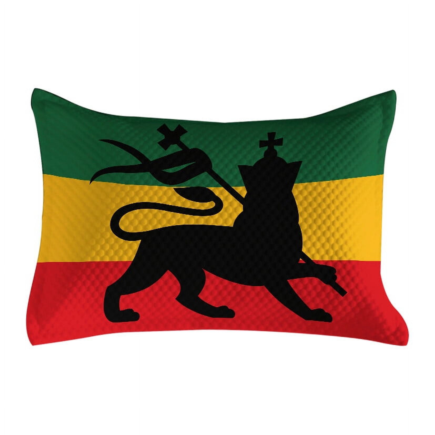 Rasta Quilted Pillowcover, Rastafarian Striped Flag Lion Reggae Music ...