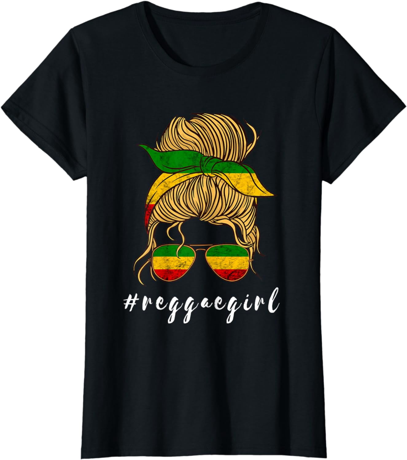 Rasta Reggae Girl Messy Bun Hair Hippie Jamaica Rastafarian T-Shirt ...