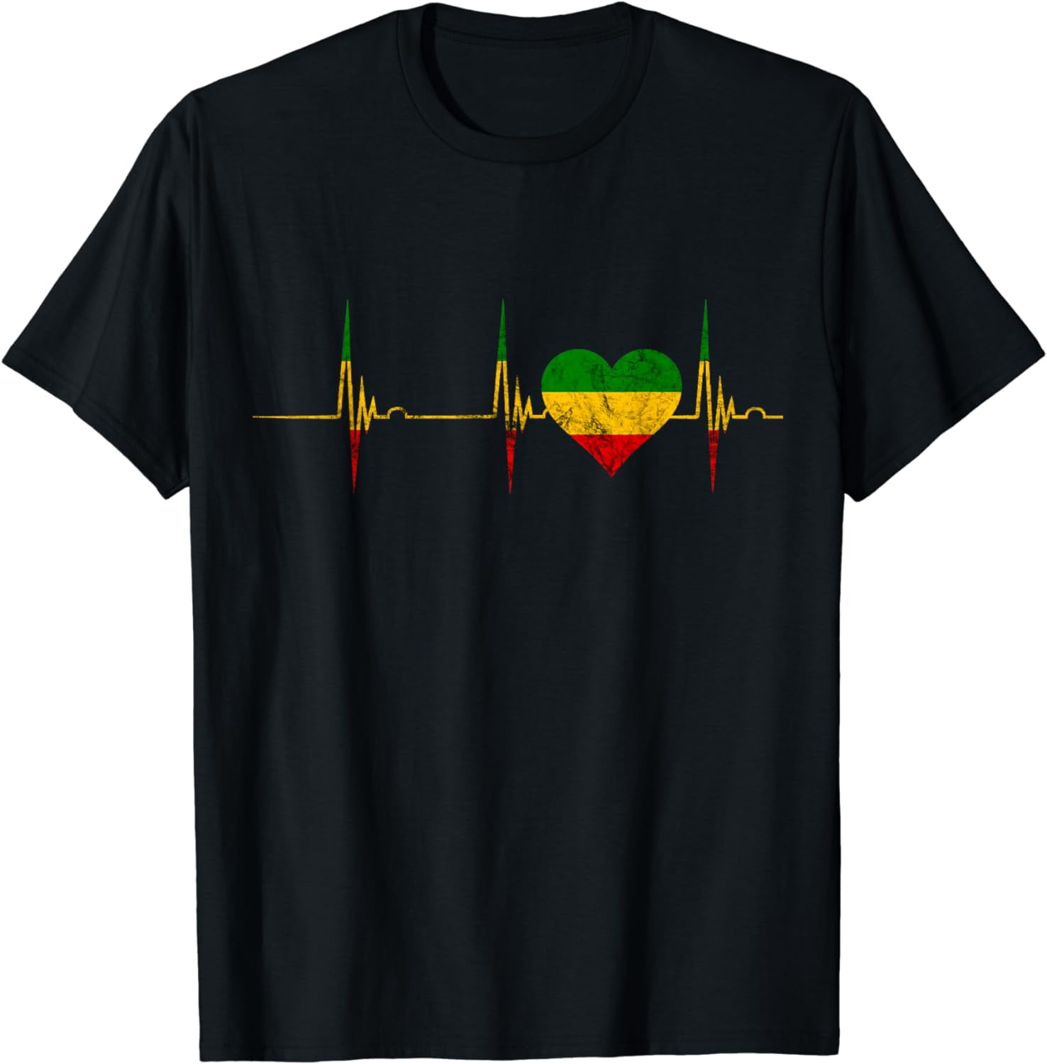 Rasta Reggae Heartbeat EKG Pulse Reggae Music Jamaica Heart T-Shirt ...