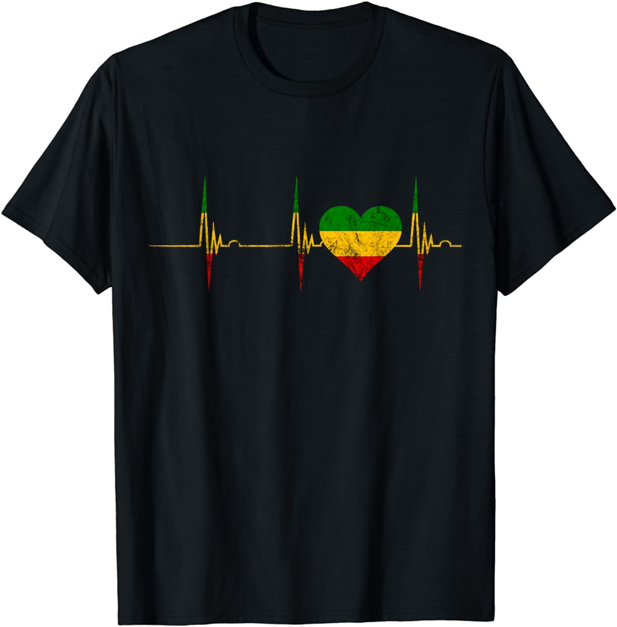 Rasta Reggae Heartbeat EKG Pulse Reggae Music Jamaica Heart T-Shirt ...