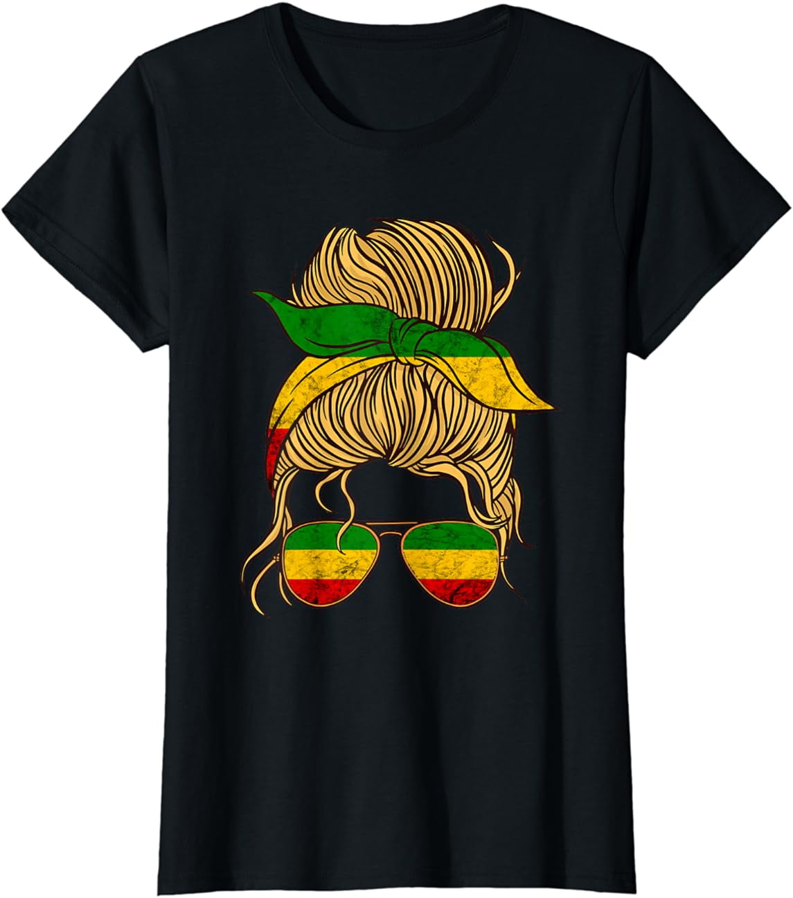 Rasta Reggae Messy Bun Hair Hippie Rastafarian Jamaica T-Shirt ...