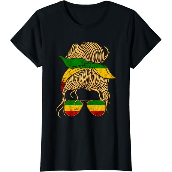 Rasta Reggae Messy Bun Hair Hippie Rastafarian Jamaica T-Shirt ...