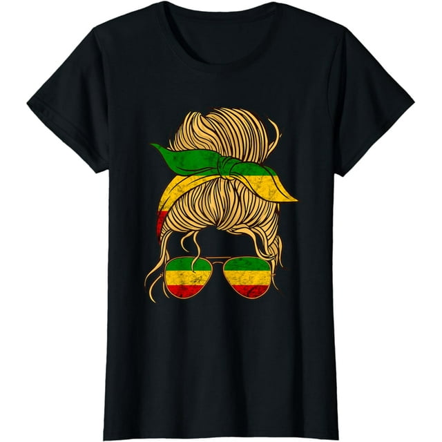 Rasta Reggae Messy Bun Hair Hippie Rastafarian Jamaica T-Shirt ...