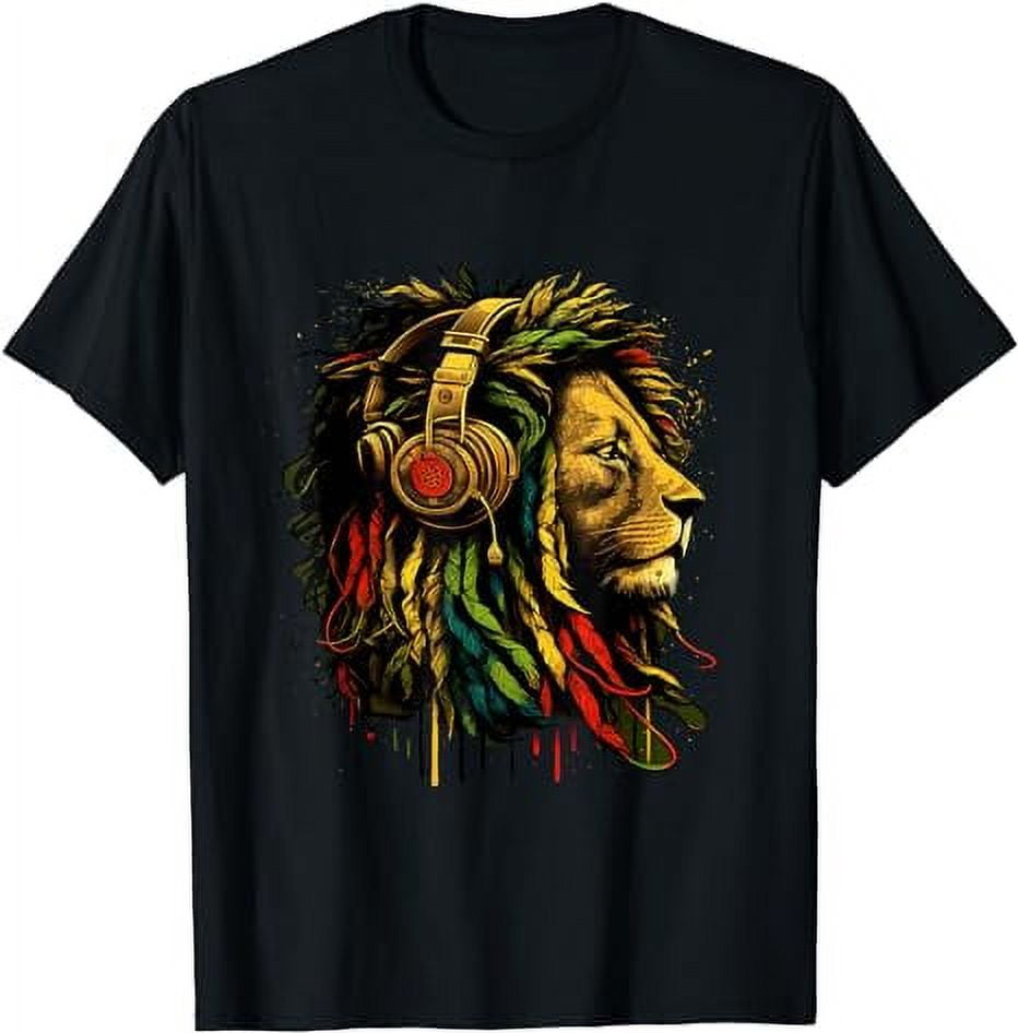 Rasta Reggae Music Headphones Jamaican Pride Lion Of Judah T-Shirt ...
