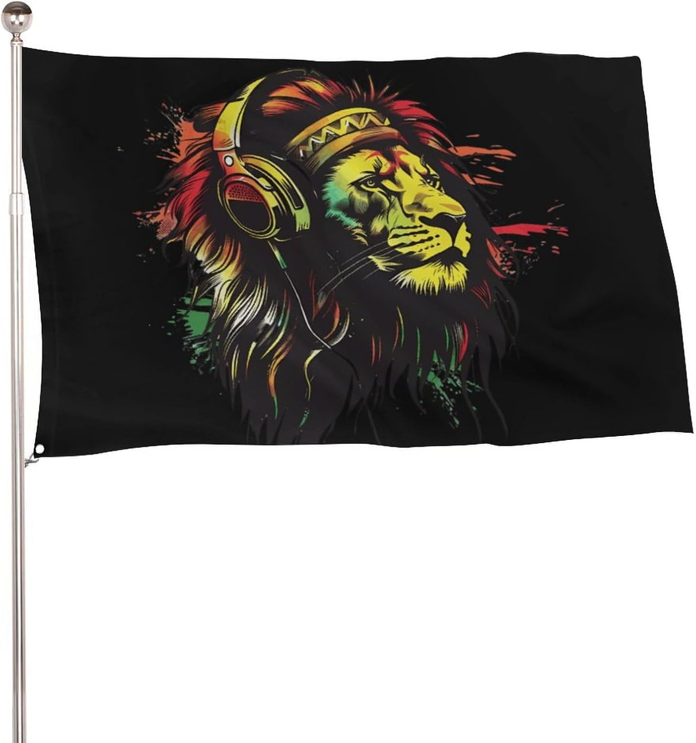 Rasta Reggae Music Jamaican Lion Printed Flag with 2 Brass Grommets ...
