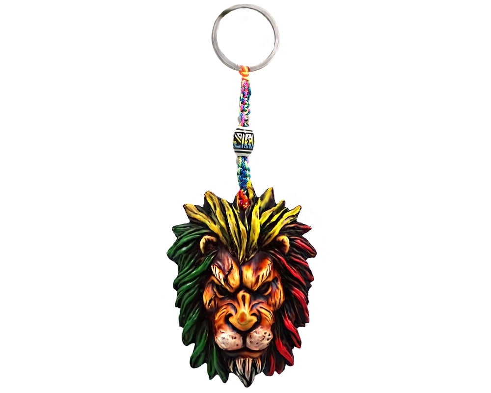 Rasta Scar Lion Reggae Animal 3D Figurine Keychain Multicolored Macramé ...