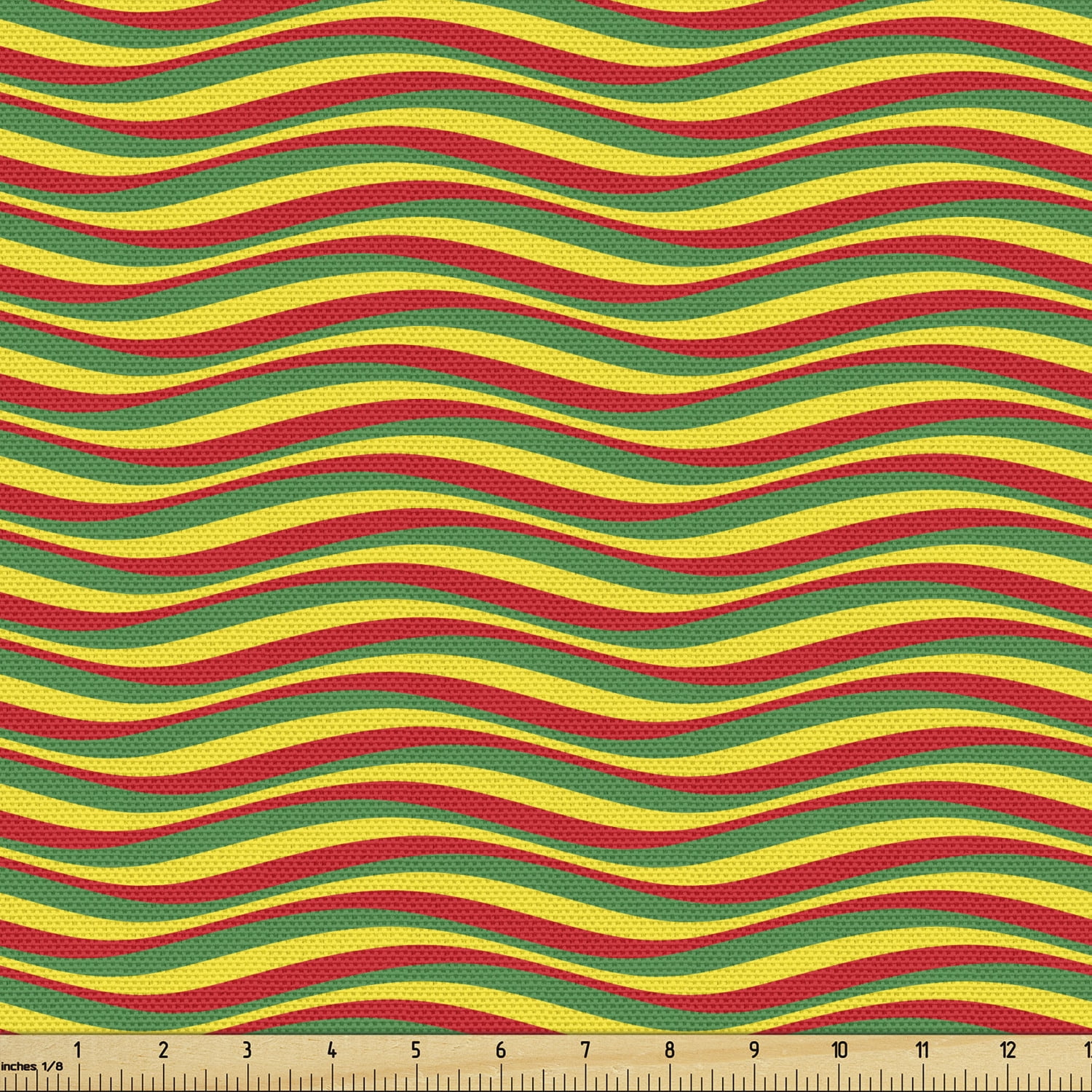 Ambesonne Rasta Fabric by the Yard Upholstery, Ethiopian Wavy Stripes ...