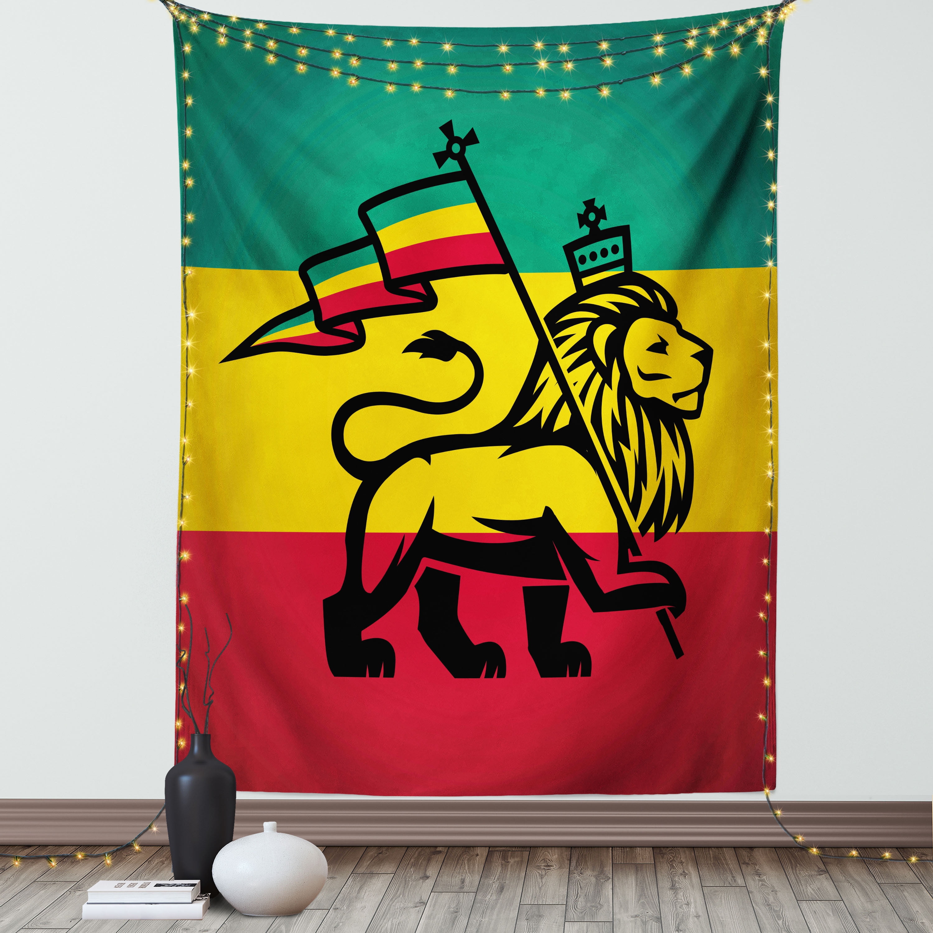 Rasta Tapestry, Judah Lion with a Rastafari Flag King Jungle Reggae ...
