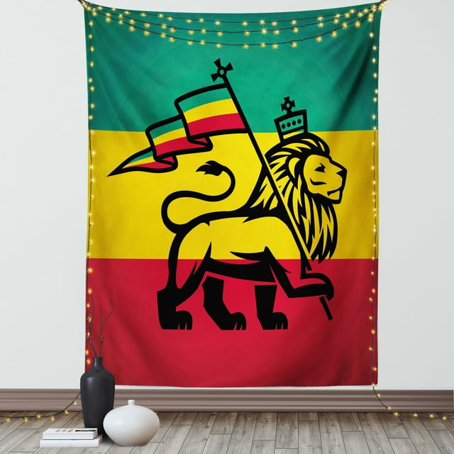 Rasta Tapestry, Judah Lion with a Rastafari Flag King Jungle Reggae ...