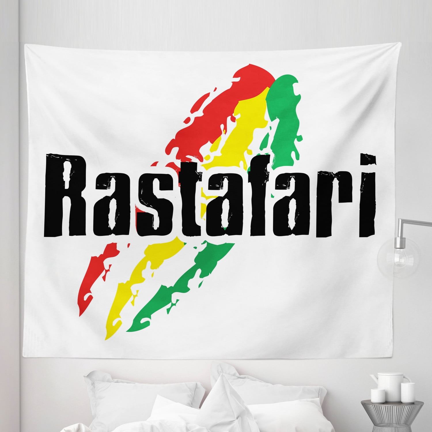 Rasta Tapestry, Reggae Rastafari Lettering on Grunge Design Flag Colors ...