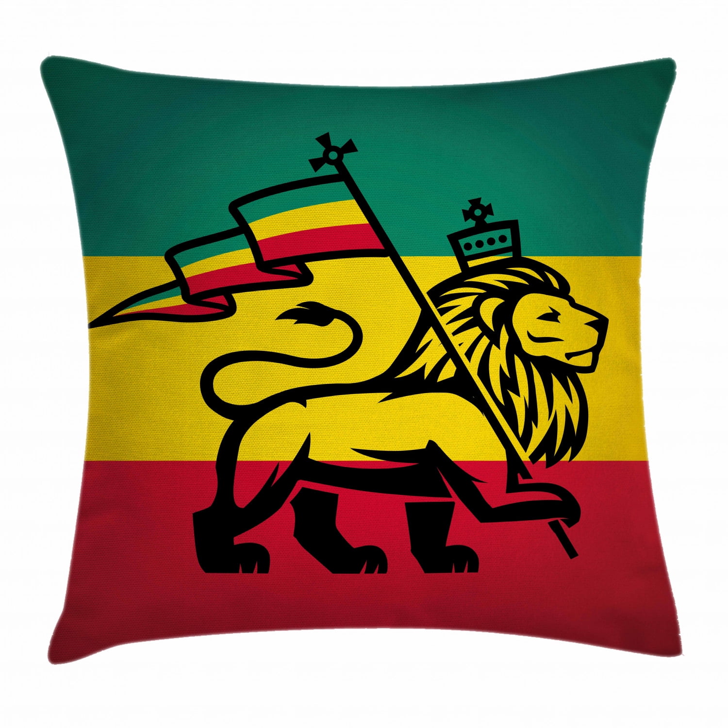 Rasta Throw Pillow Cushion Cover, Judah Lion with a Rastafari Flag King ...