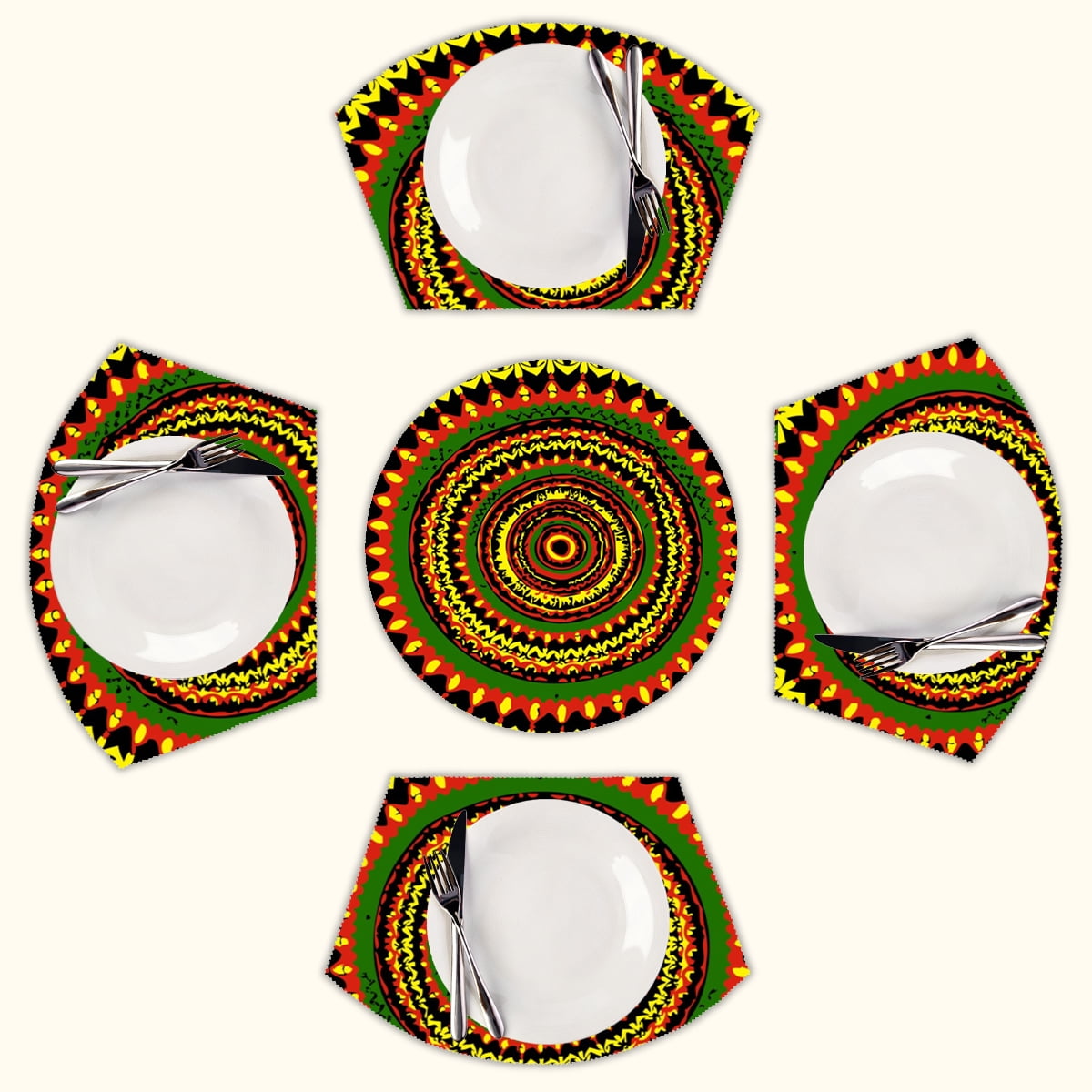Rasta Tie Dye Time Warp Round Table Placemats Set Of 5 Wedge Table Mats ...
