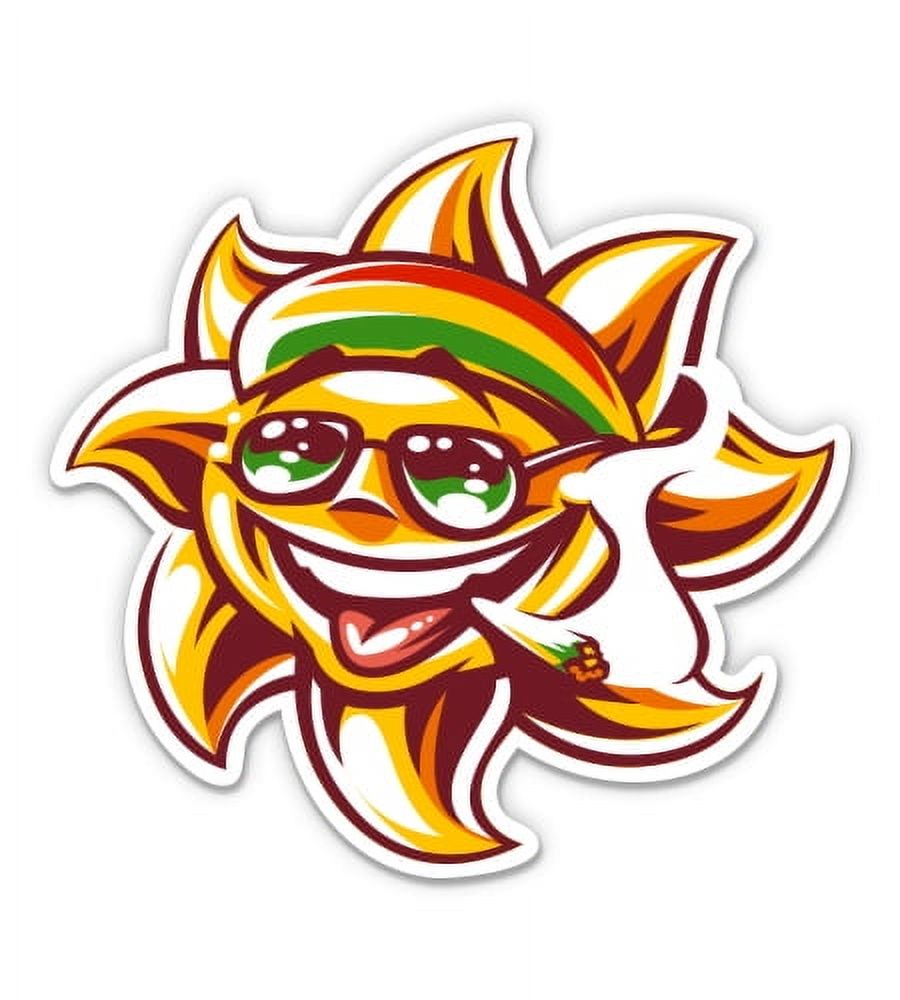 Rasta Weed Smoking Sun Jamaica Joint - 5" Vinyl Sticker - For Car ...
